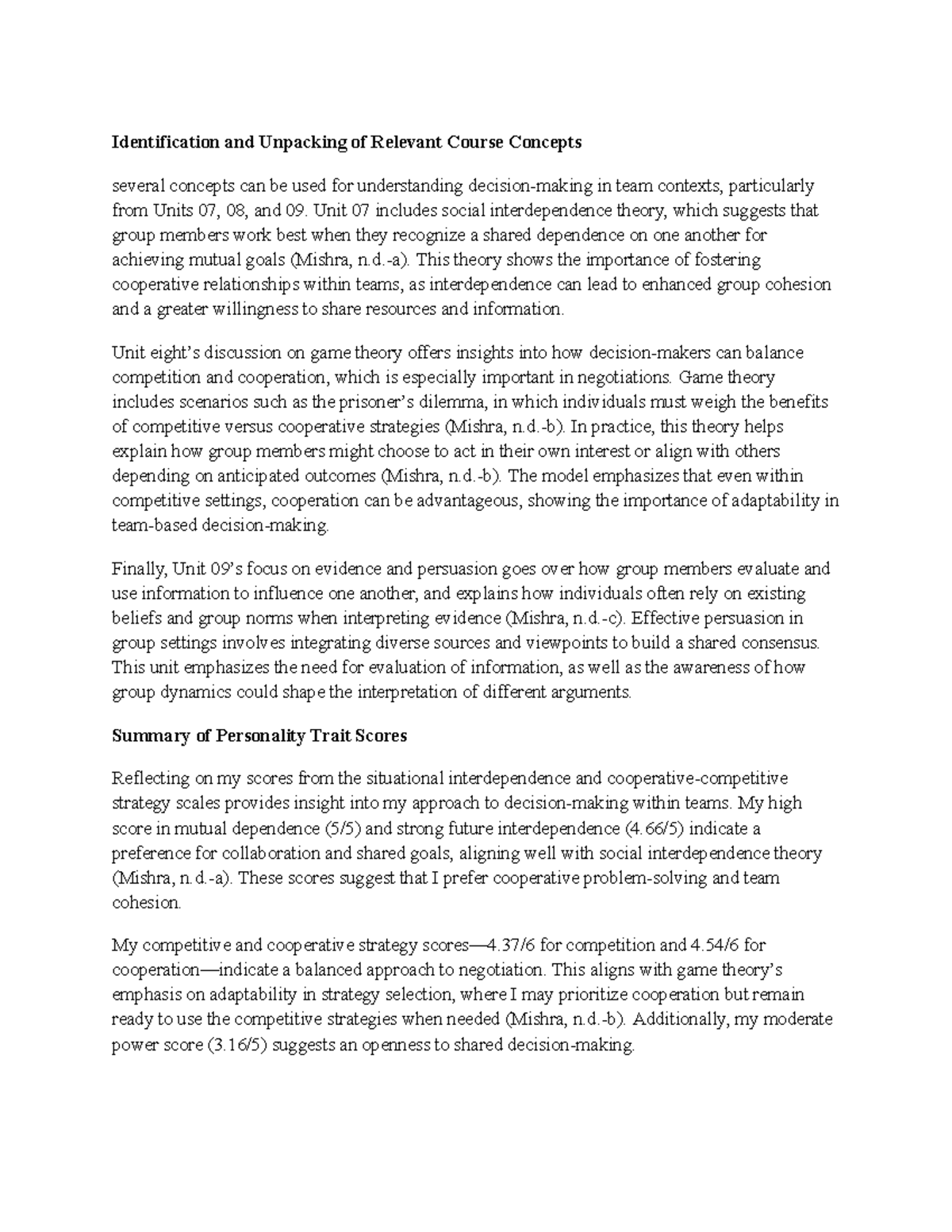 MGMT4100 - Reflection on Team Dynamics and Course Concepts - Studocu
