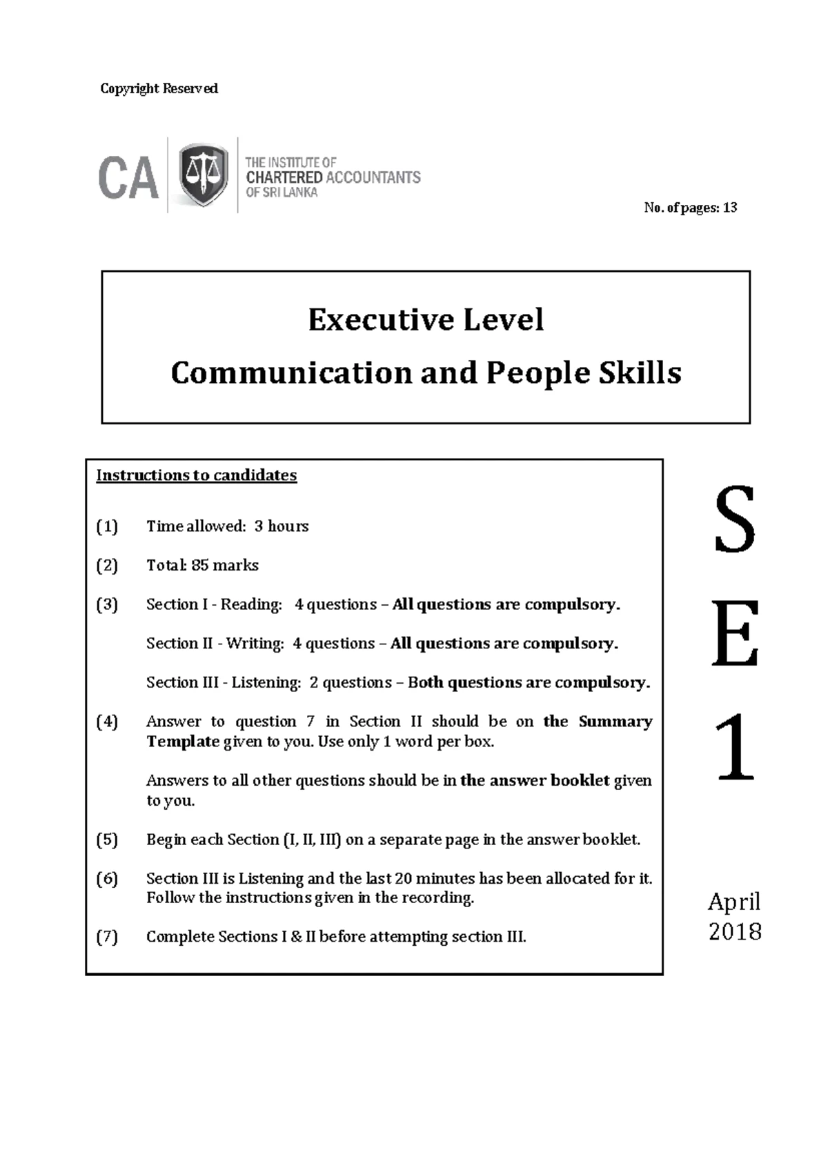 April 2021 Past Paper - CS3 Corporate Communication Exam Guide - Studocu