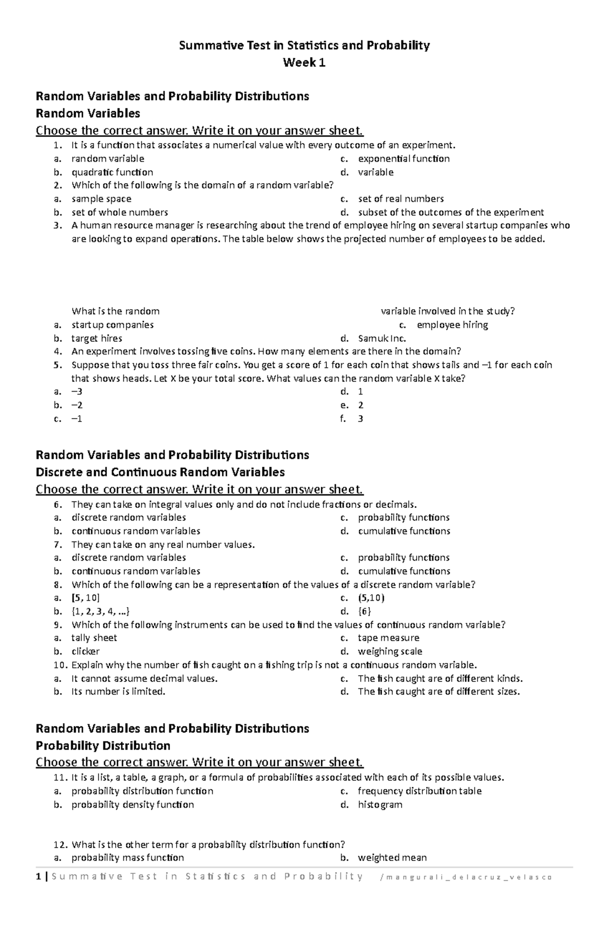 Recorded Summative Test Statistics and Probability Third Quarter 2021 ...
