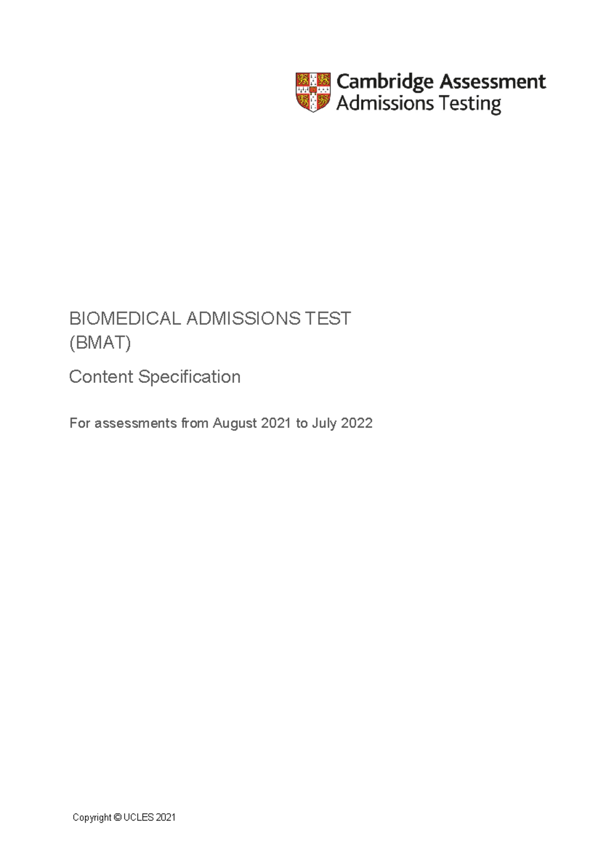 BMAT Test Specification: Structure & Content Overview for 2021-2022 ...