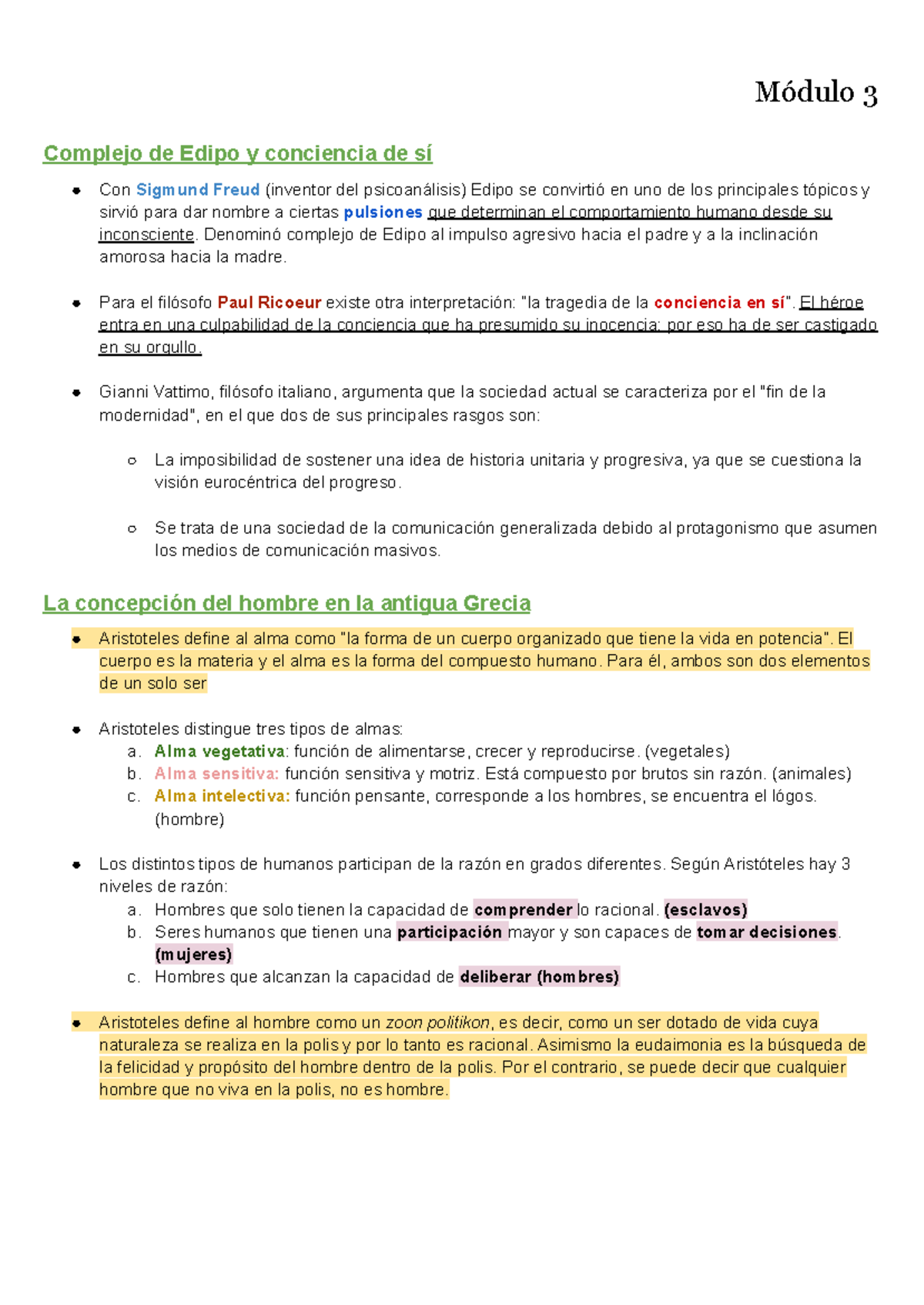 Filosofía Módulo 3: Complejo de Edipo y la Naturaleza Humana - Studocu