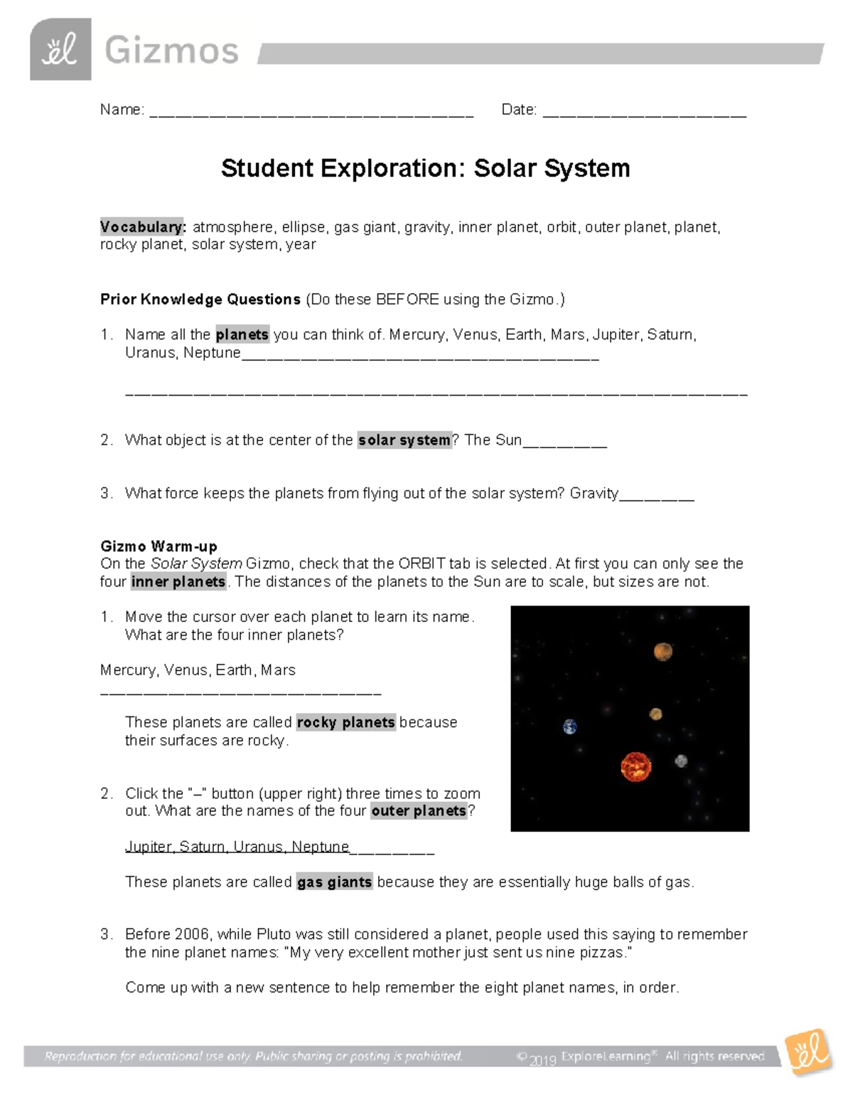 Lesson 20 - Gizmo 1: Exploring Solar System Vocabulary - Studocu