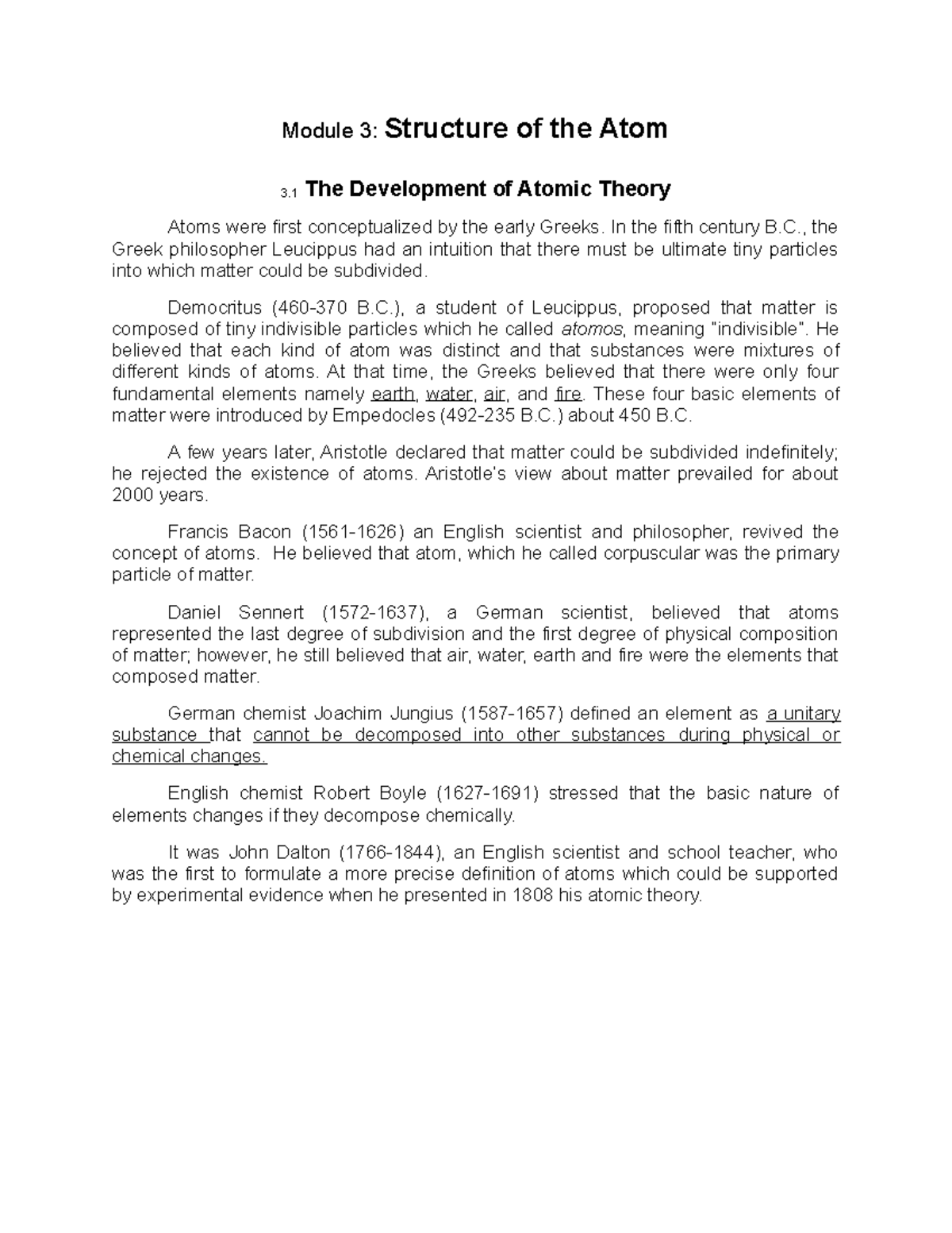 Module 3: Comprehensive Overview of Atomic Structure and Theory - Studocu