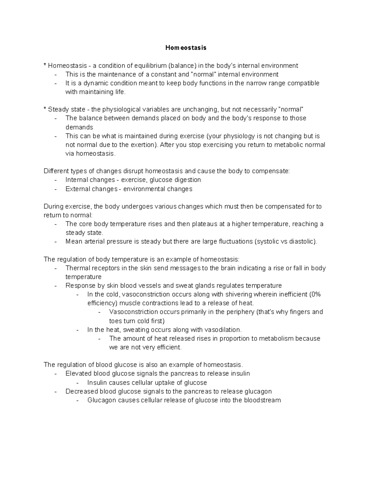 Exercise Physiology (HS342) Chapter 2 - Homeostasis Homeostasis - a ...