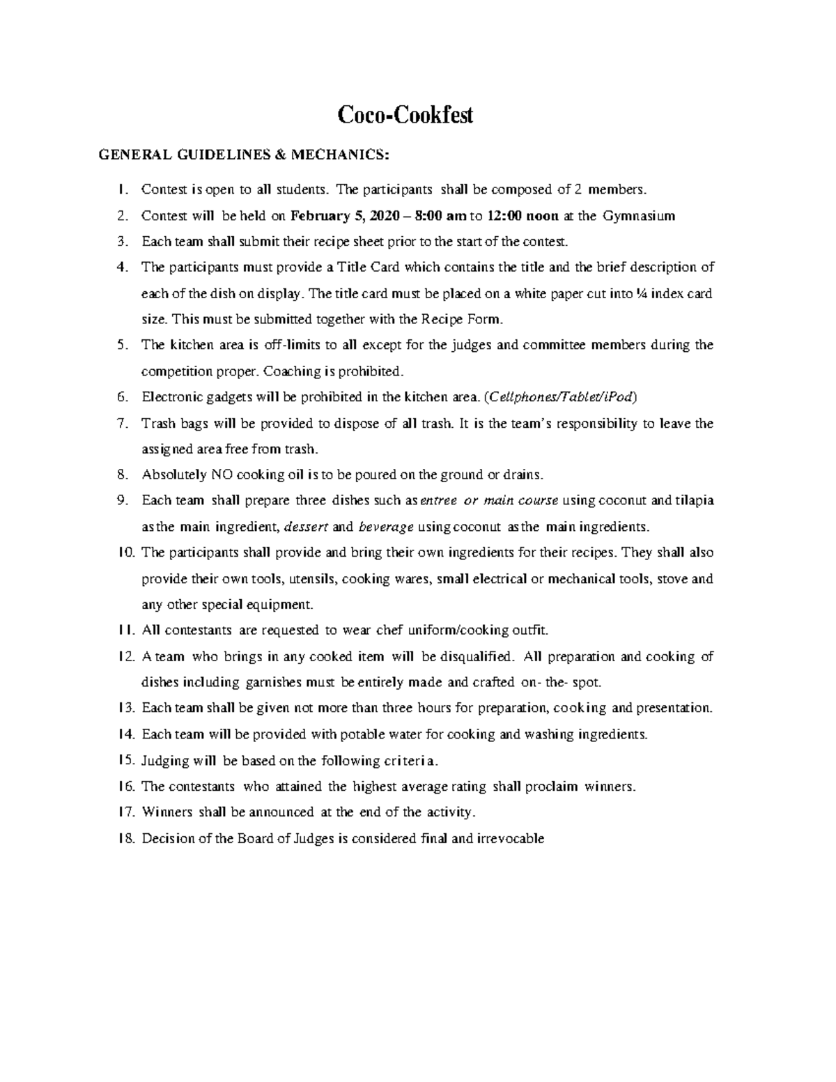 COCO-2020 Cookfest: Contest Guidelines and Mechanics Details - Studocu