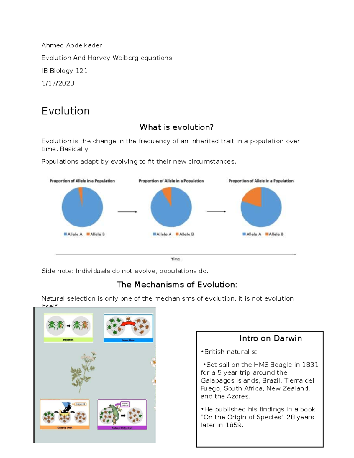 IB Biology 121: Evolution and Hardy-Weinberg Equations Notes - Studocu