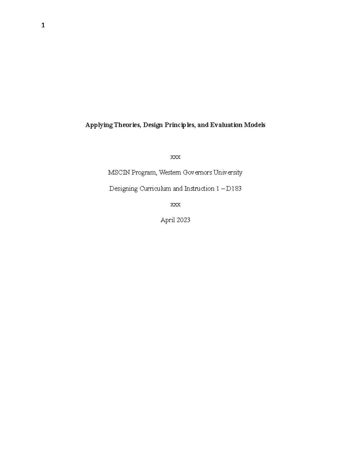 SD - Task 2: Curriculum Design Principles & Evaluation Models Analysis ...
