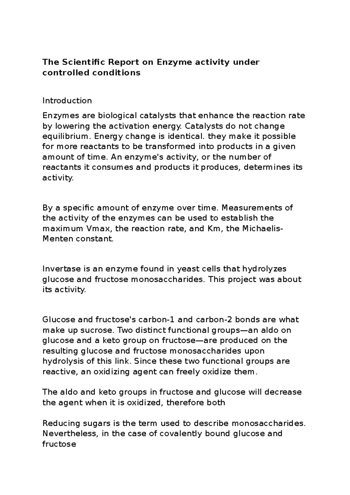 BIO247 - Scientific Report on Enzyme Activity and Invertase - Studocu