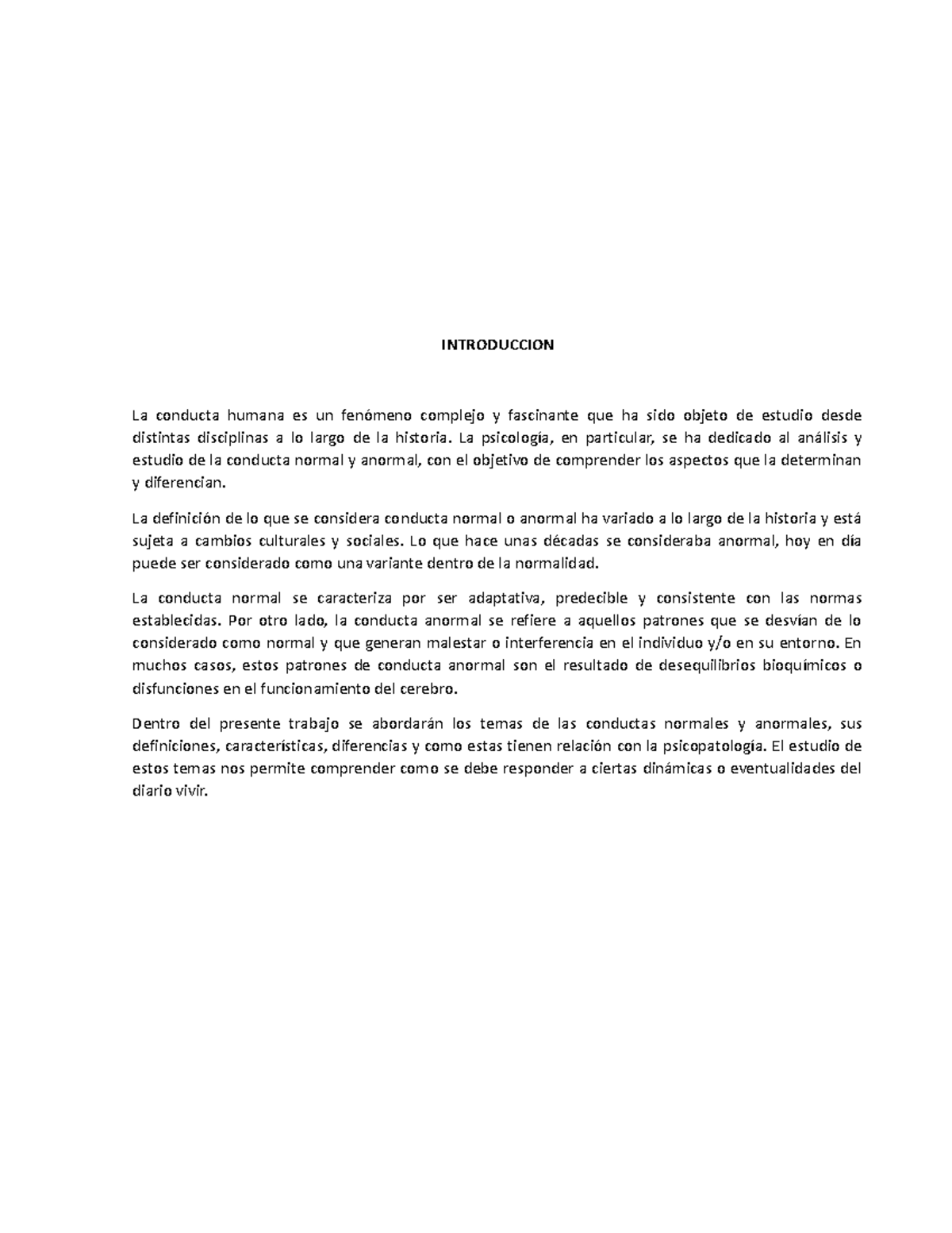 Introducción a la Conducta Normal y Anormal en Psicología - Studocu