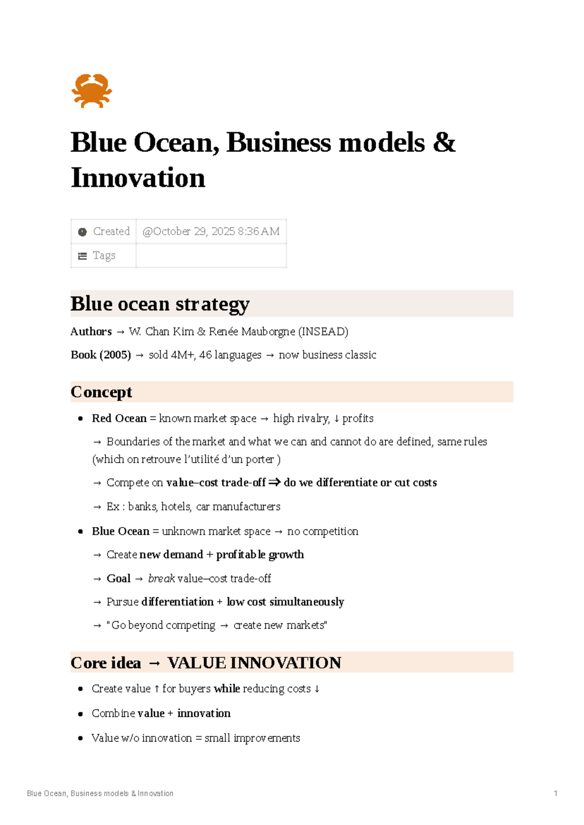 Blue Ocean Strategy: Business Model Innovation Course Notes - Studocu