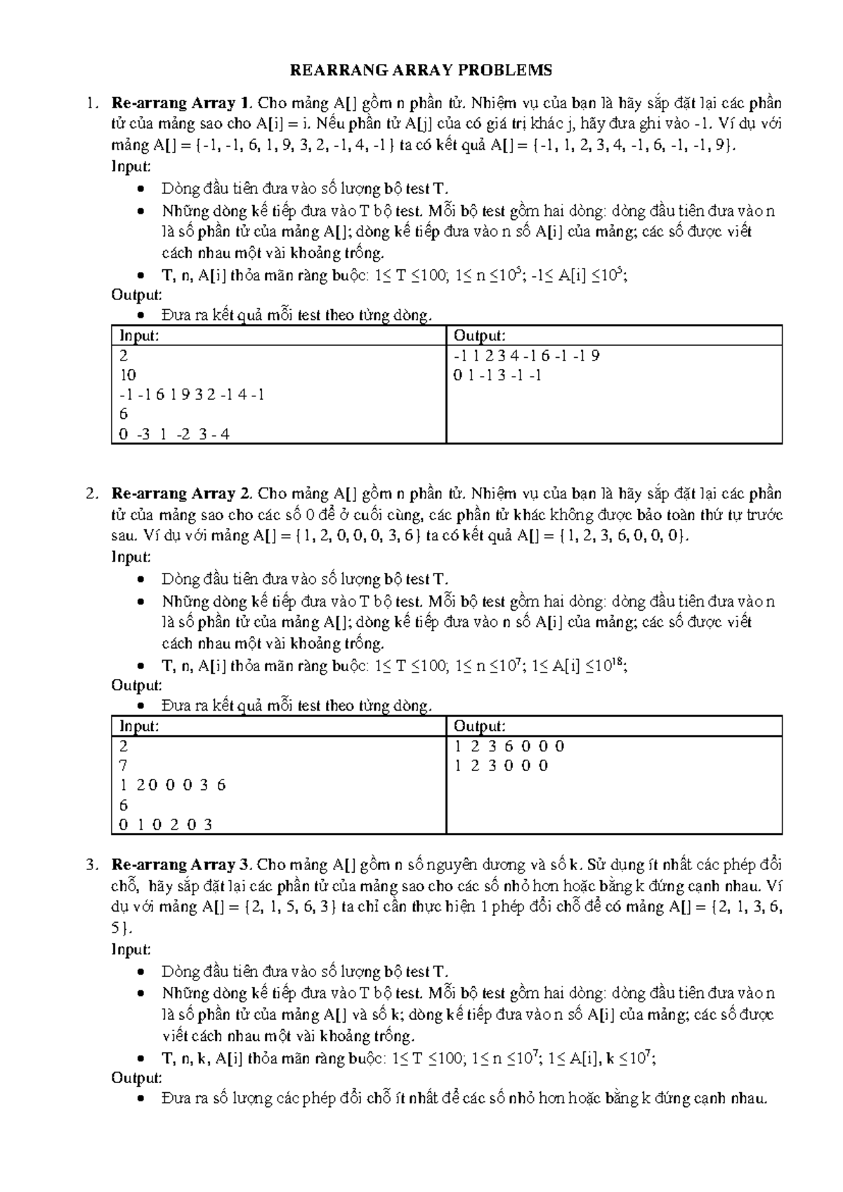 Rearrange- Array - Mảng và sắp xếp - REARRANG ARRAY PROBLEMS Re-arrang ...