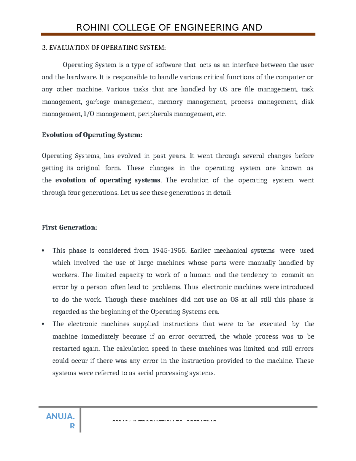 CS3451 - Evaluation of Operating Systems: Notes on Generational ...