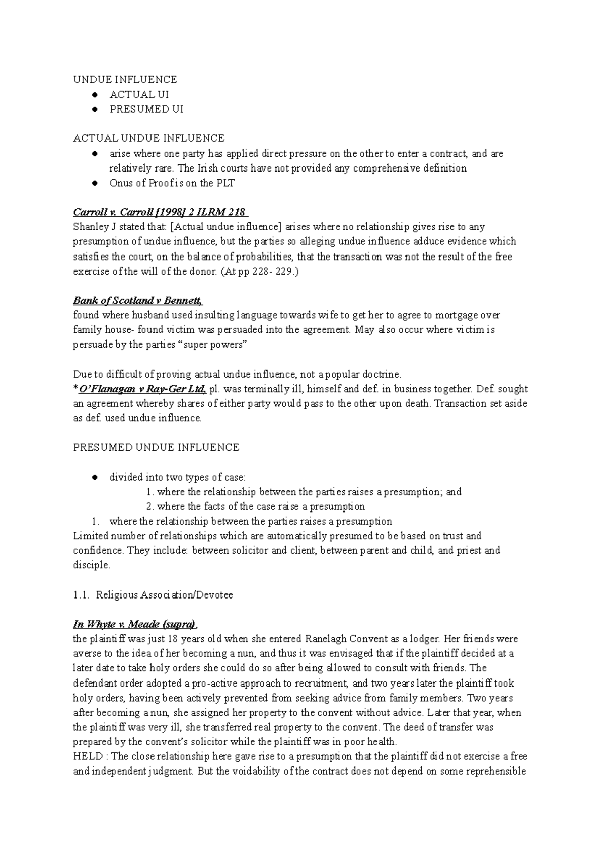 FE Notes 2021: Understanding Actual and Presumed Undue Influence - Studocu