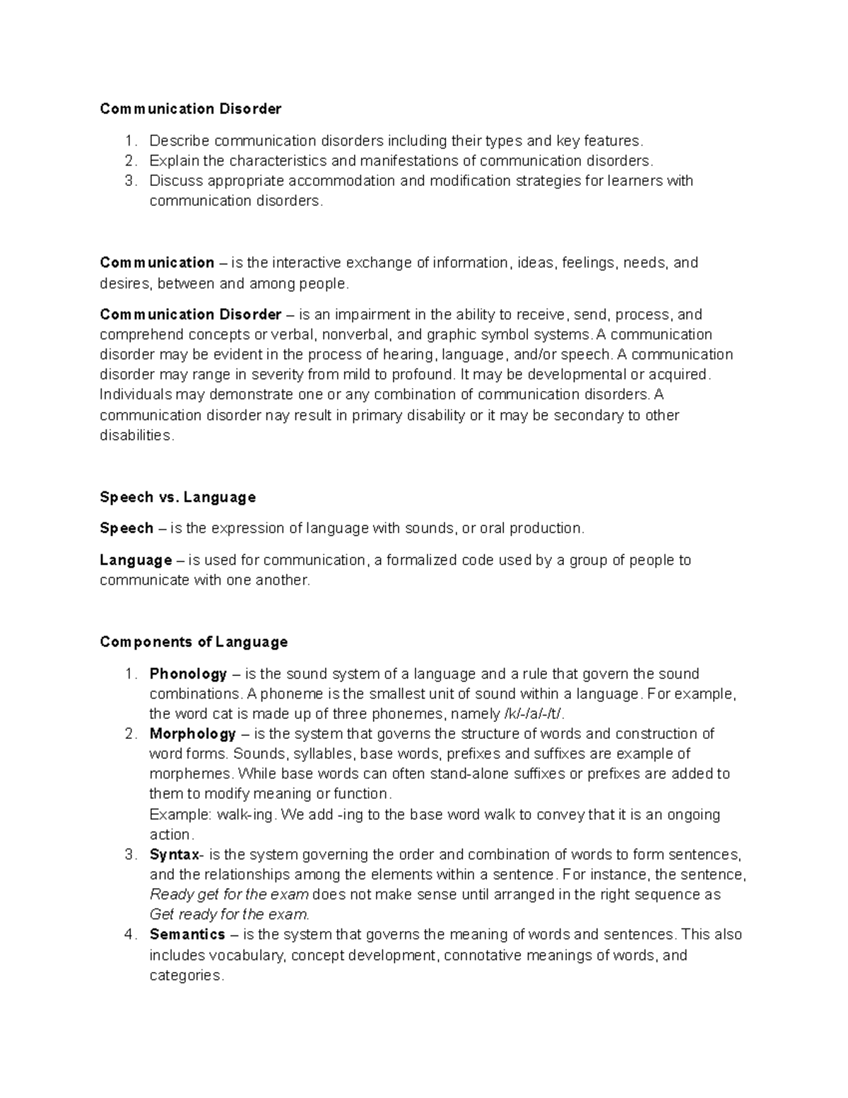 Communication Disorder Overview: Types, Features & Strategies - Studocu