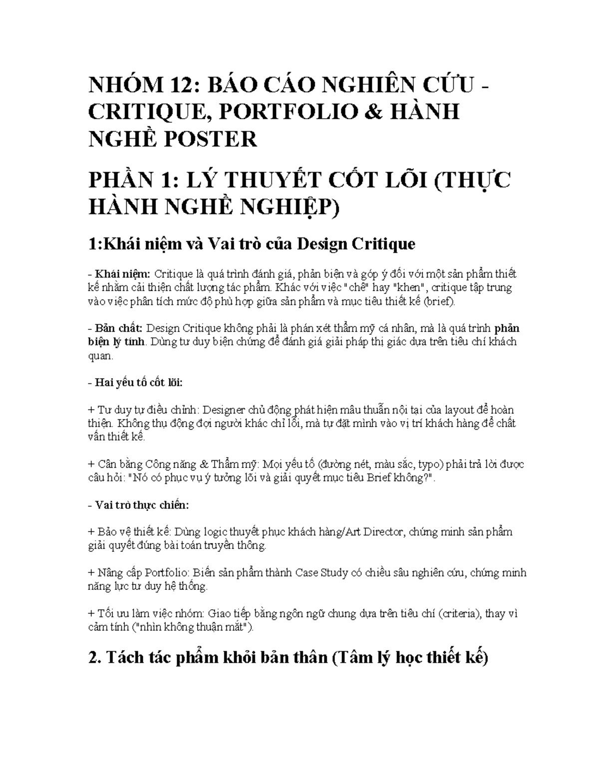 NHÓM 12: BÁO CÁO NGHIÊN CỨU VỀ DESIGN CRITIQUE VÀ PORTFOLIO PHẦN 1 ...