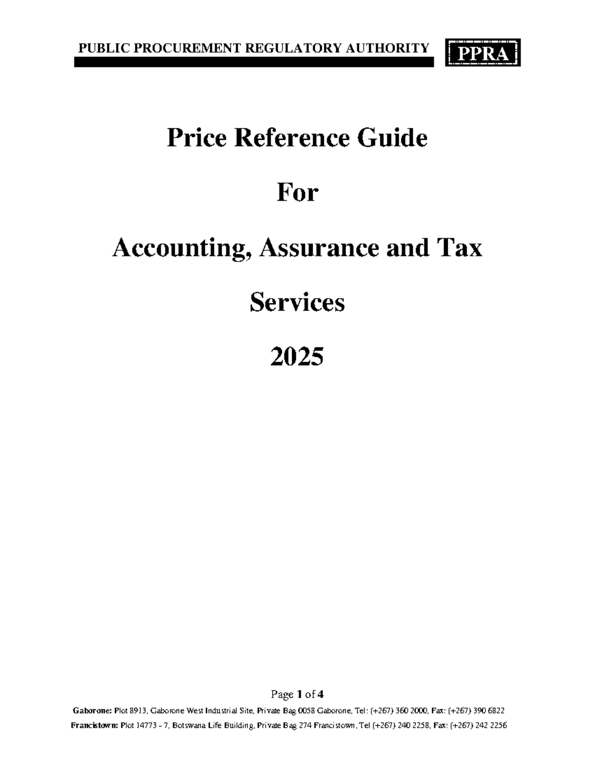 PPRA Price Reference Guide for Accounting, Assurance & Tax Services ...