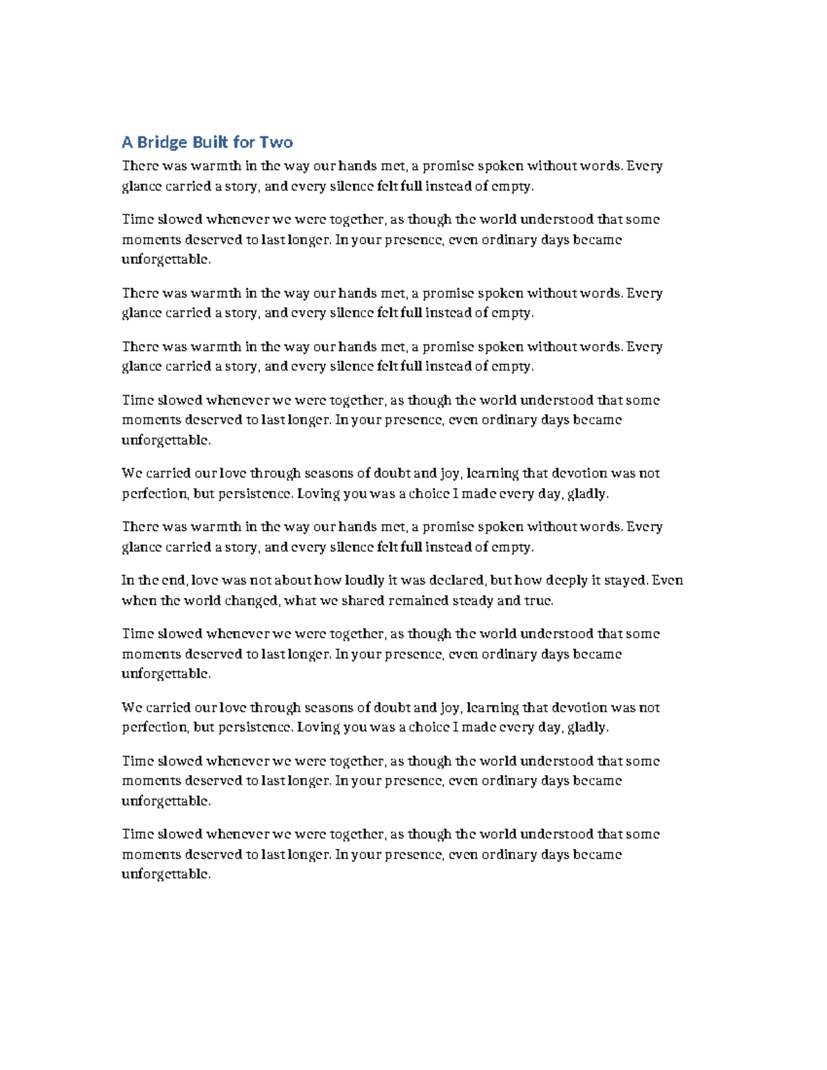 A Bridge Built for Two: Reflections on Love and Time - Studocu