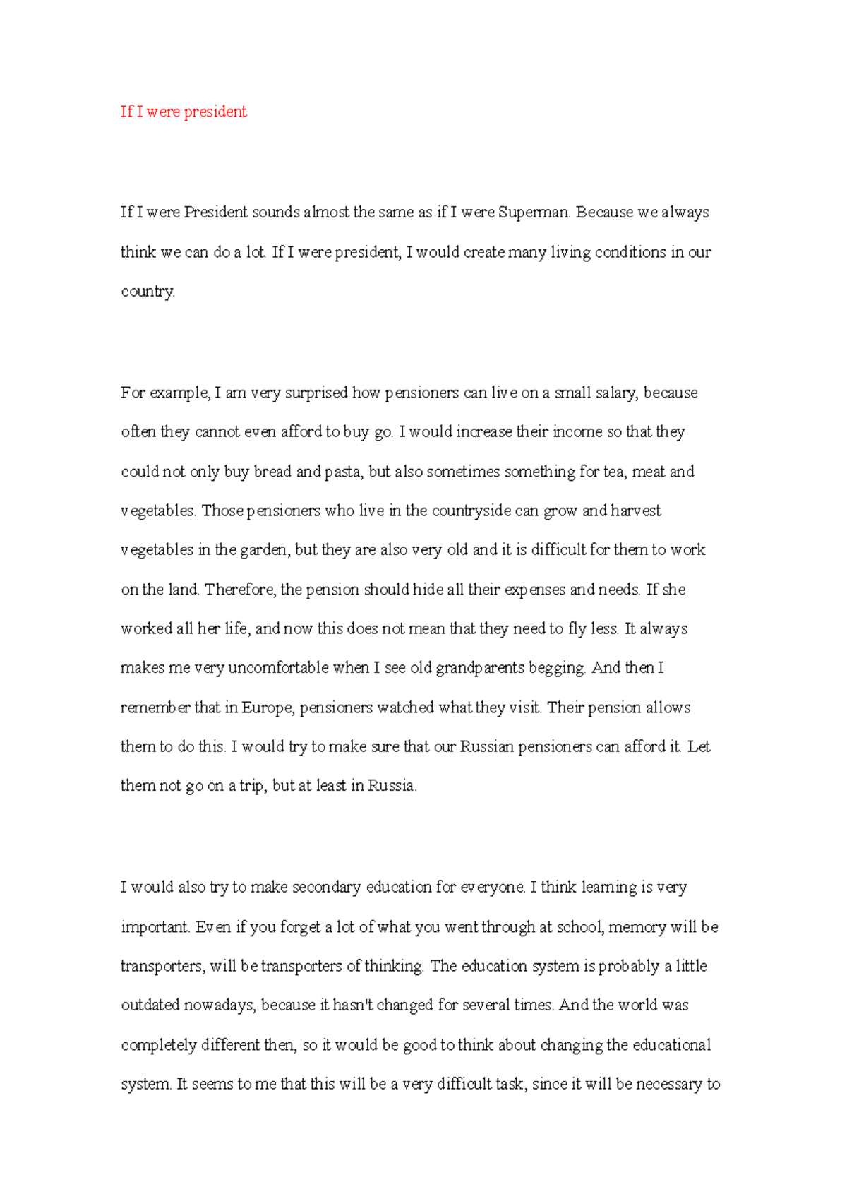 If I Were President: An Essay on Leadership and Change - Studocu