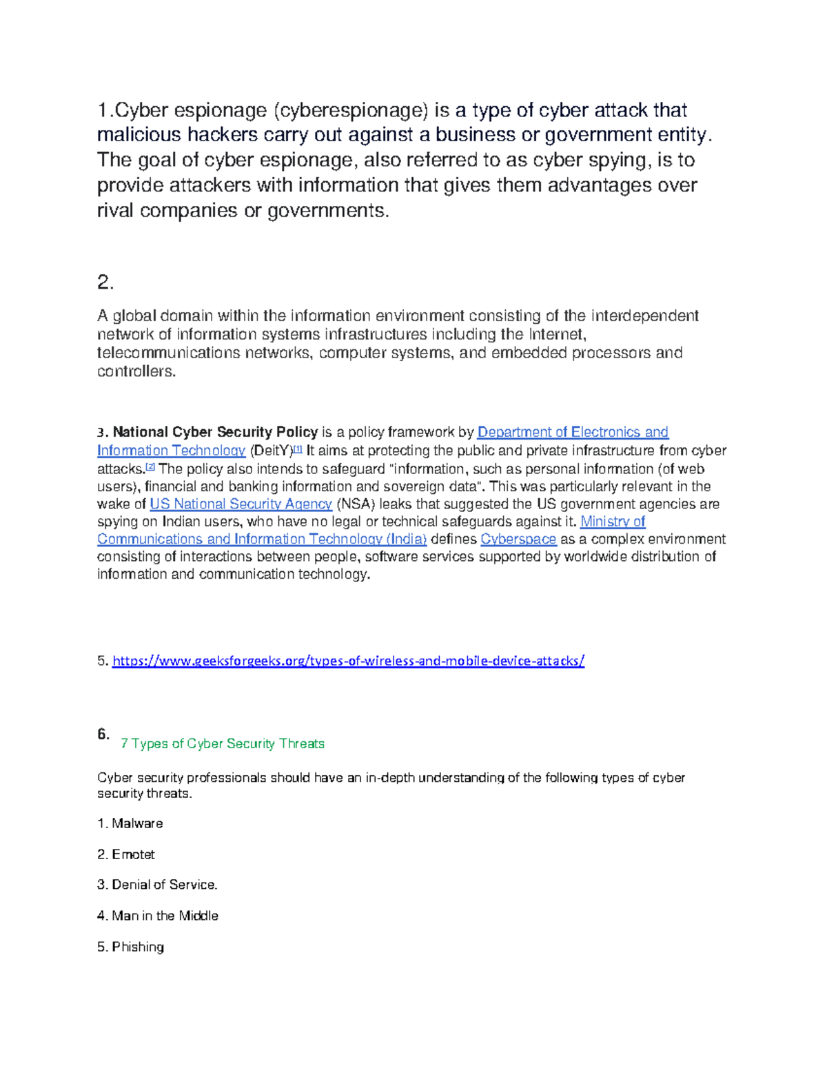 CS - Cyber Espionage and Cyber Security Threats Overview - Studocu