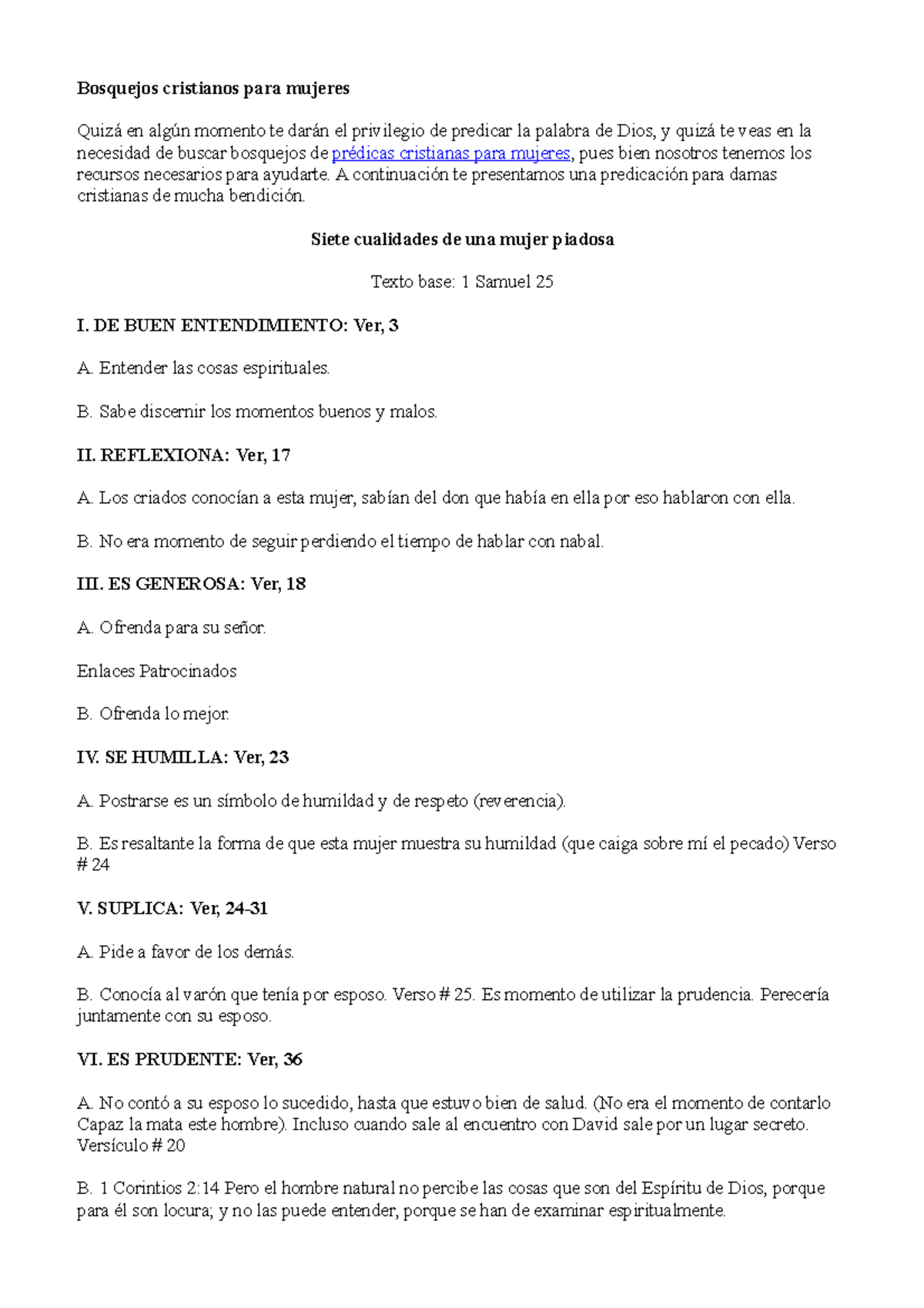 Bosquejos Cristianos para Mujeres: Prédicas y Enseñanzas Espirituales - Studocu