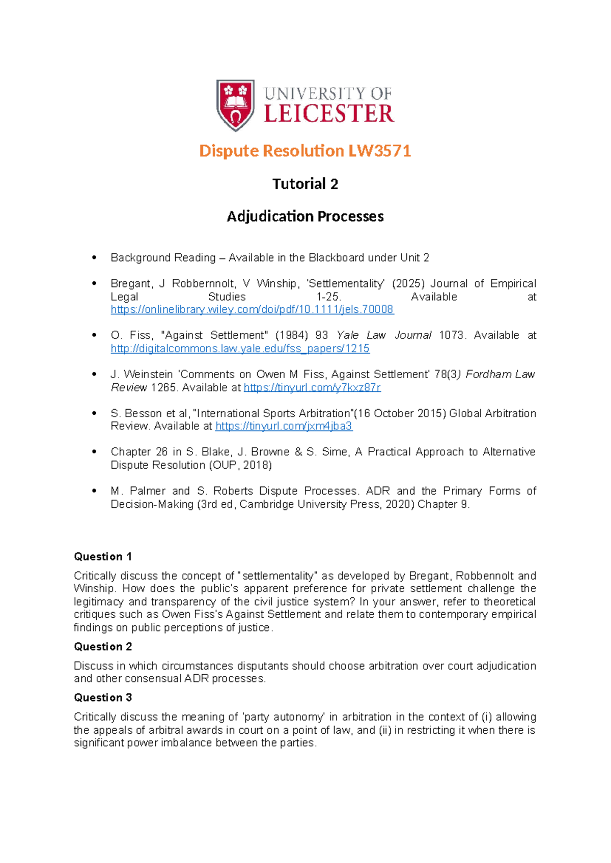 LW3571 Tutorial 2: Adjudication Processes & Dispute Resolution Insights ...