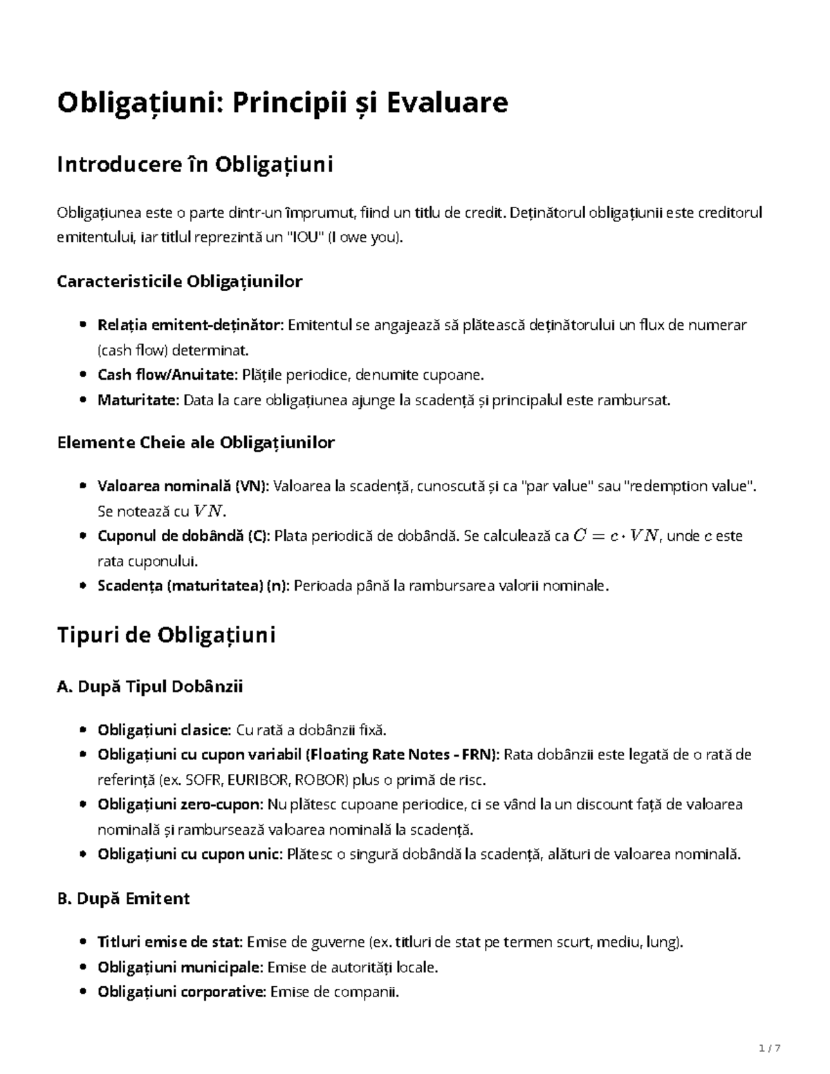 Obligațiuni: Principii, Evaluare și Tipuri - Piețe de Capital - Studocu