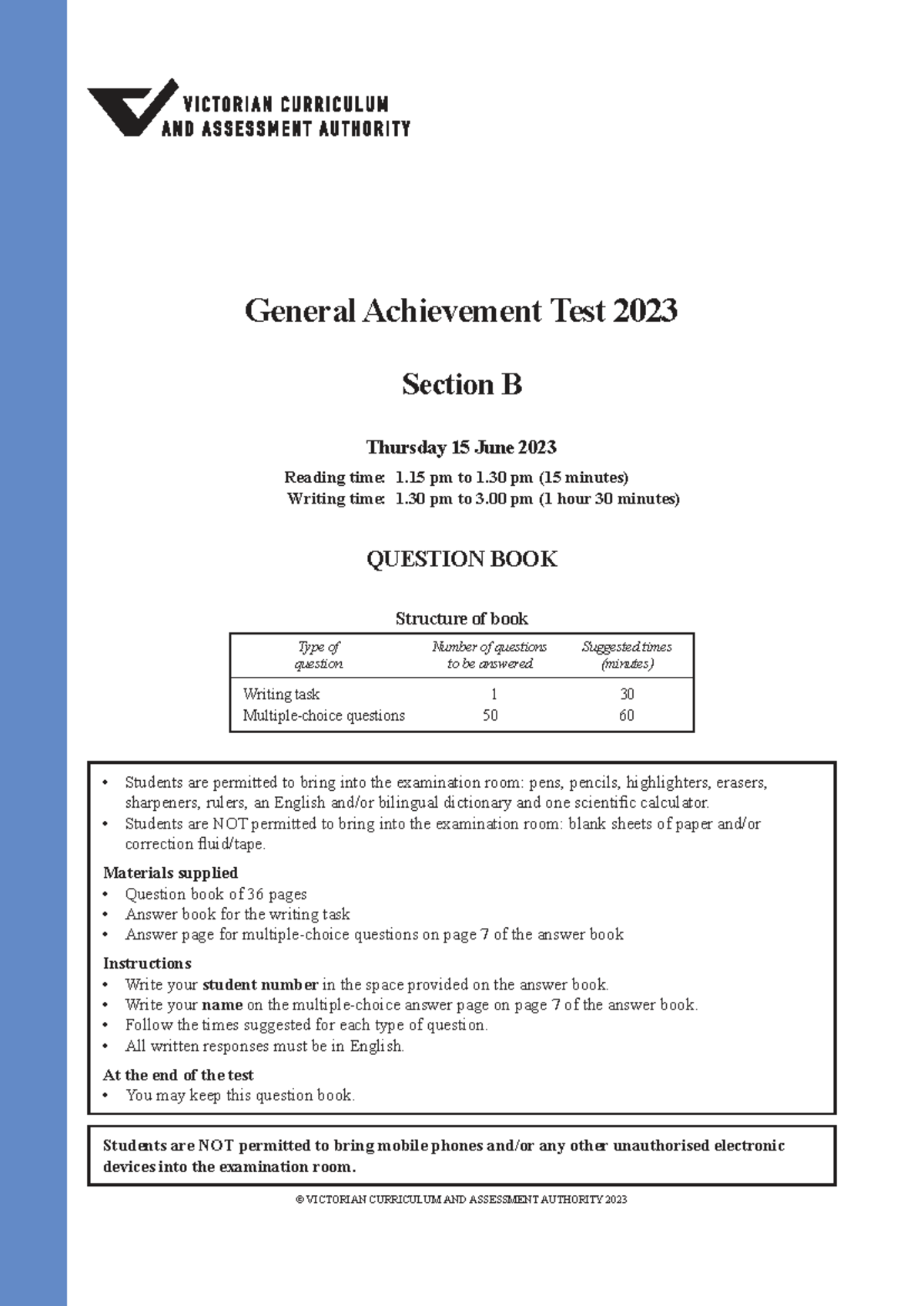 GAT2 - General Achievement Test 2023 Section B Practice Questions - Studocu