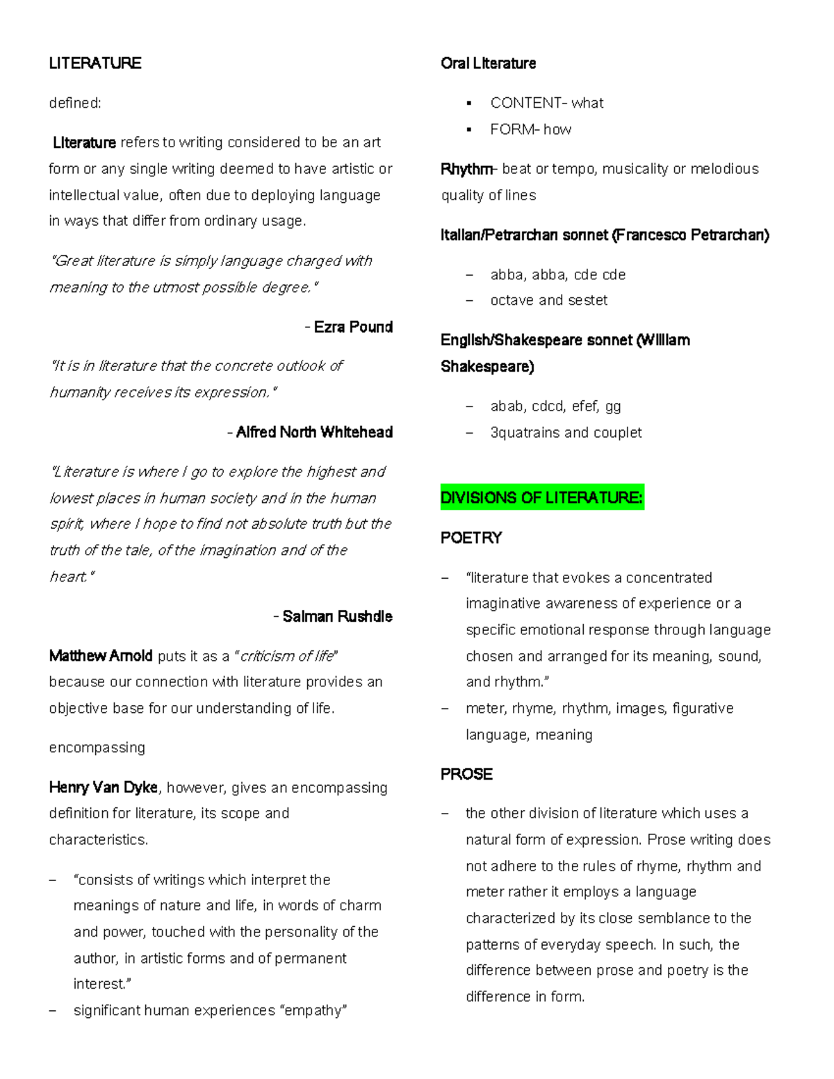 Literature Study Guide: Exploring Great Works and Their Elements - Studocu