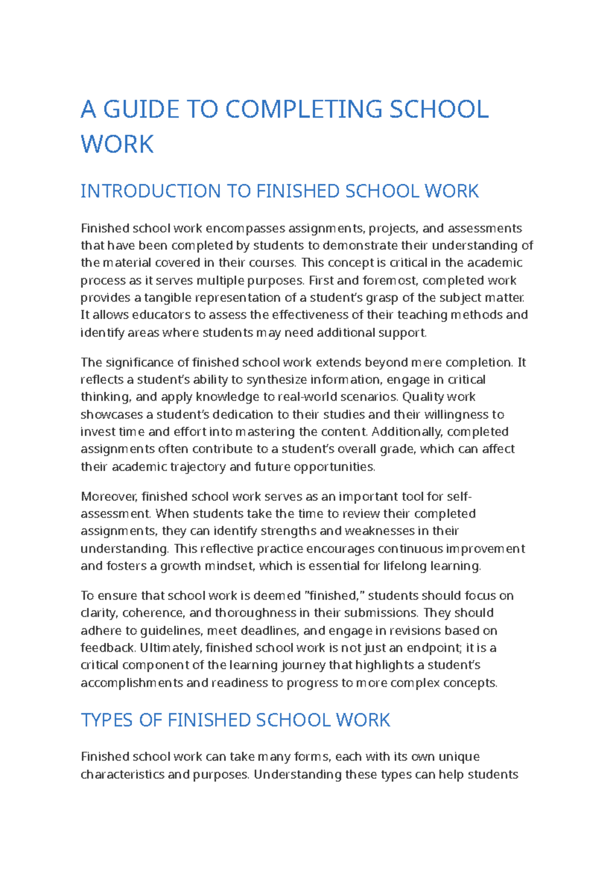 A Guide to Completing School Work - A GUIDE TO COMPLETING SCHOOL WORK ...