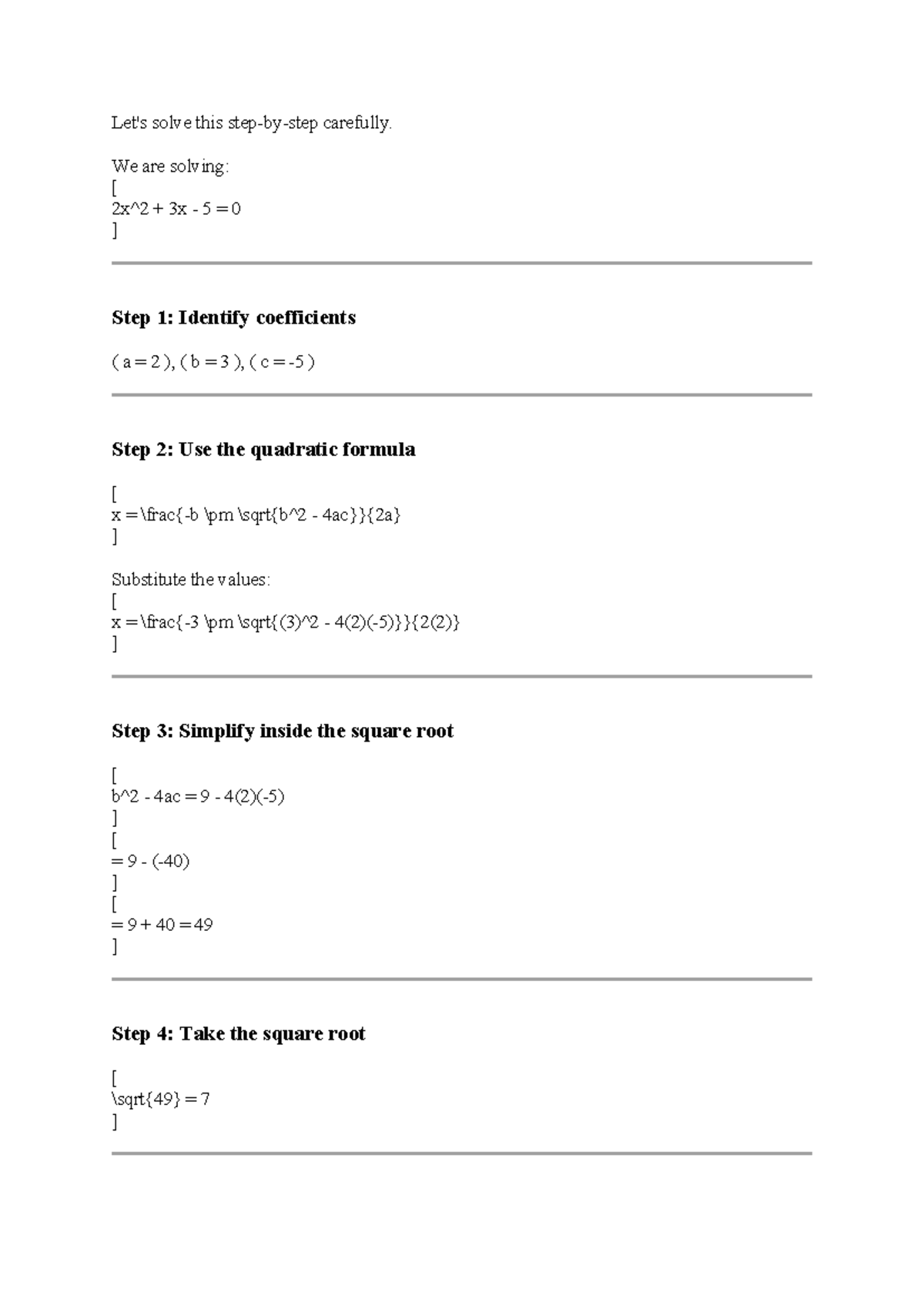 Maths - mathematical equation - Let's solve this step-by-step carefully ...