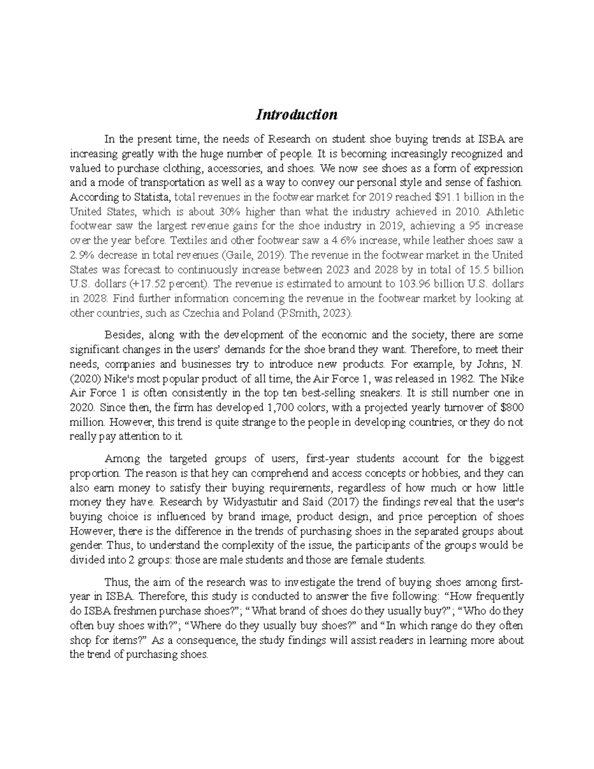 Research on Shoe Buying Trends Among ISBA Freshmen - Project 2 - Studocu