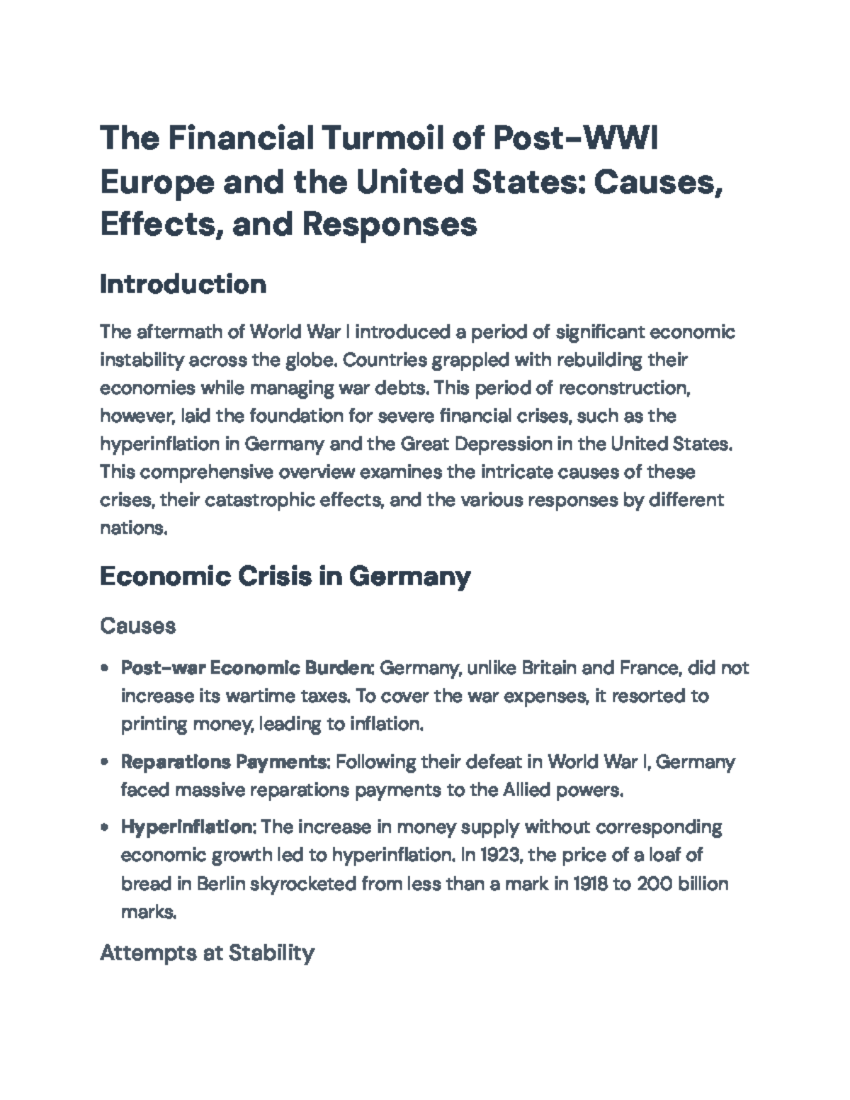 The Financial Turmoil of Post-WWI Europe & the U.S.: Causes & Responses ...