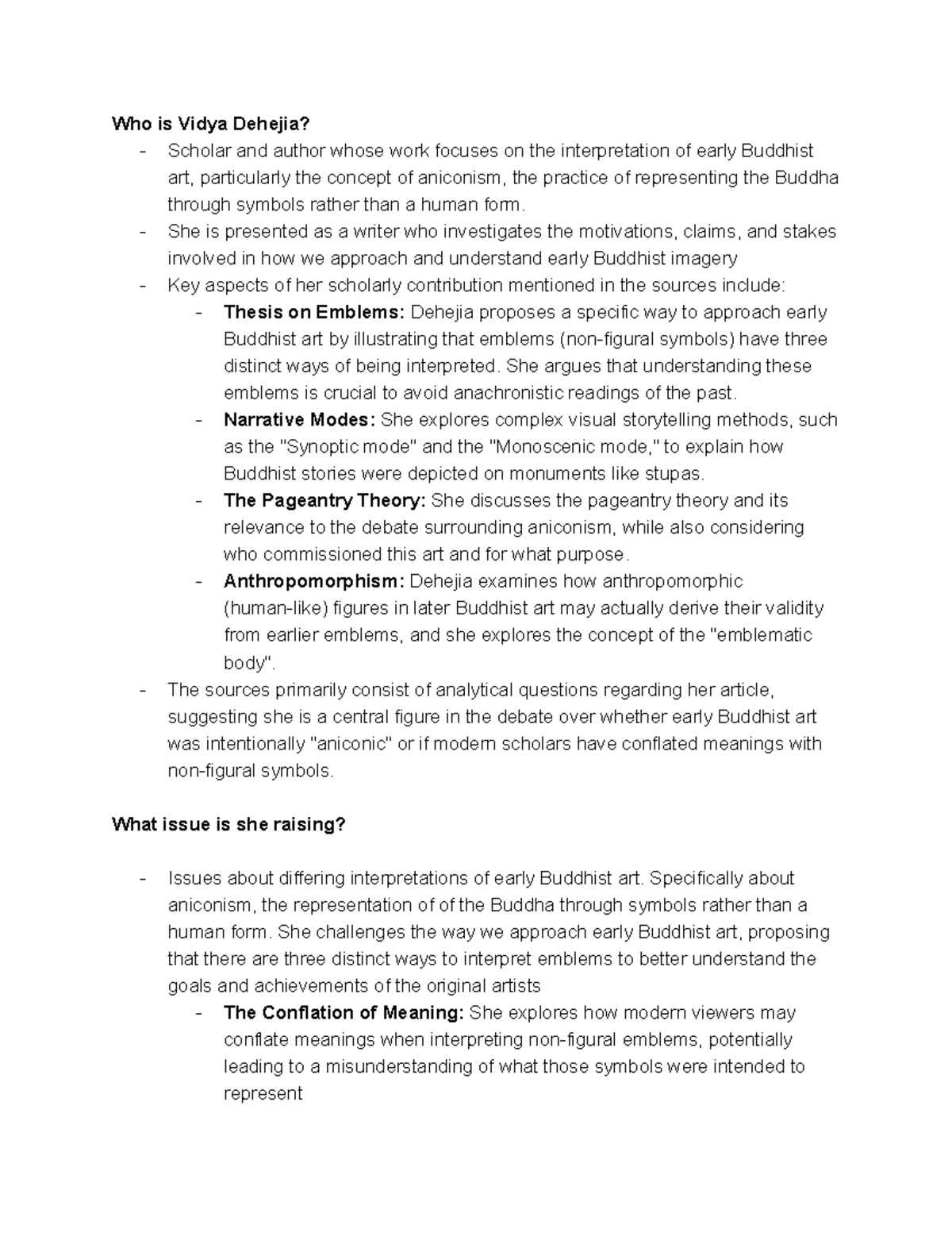 Vidya Dehejia's Insights on Early Buddhist Art and Aniconism - Studocu