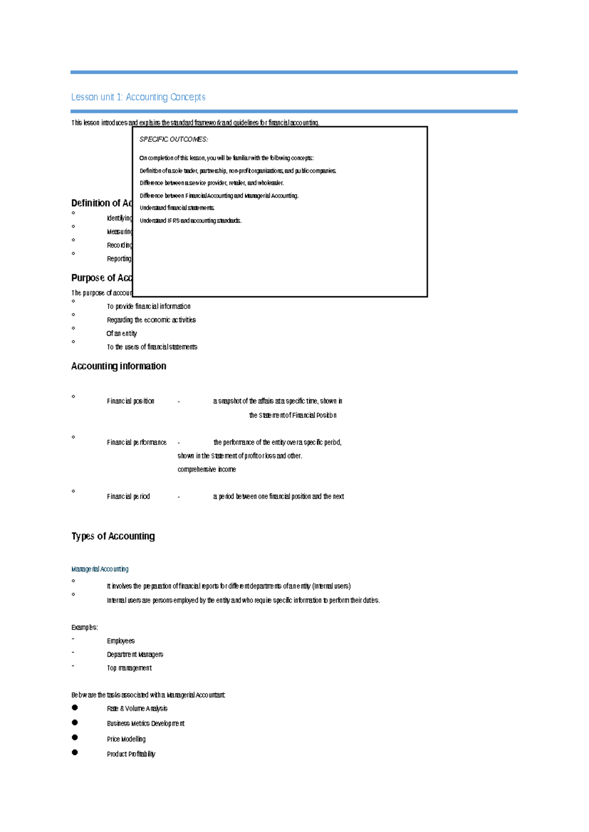 Unit 1: Introduction to Accounting Concepts and Frameworks - Studocu