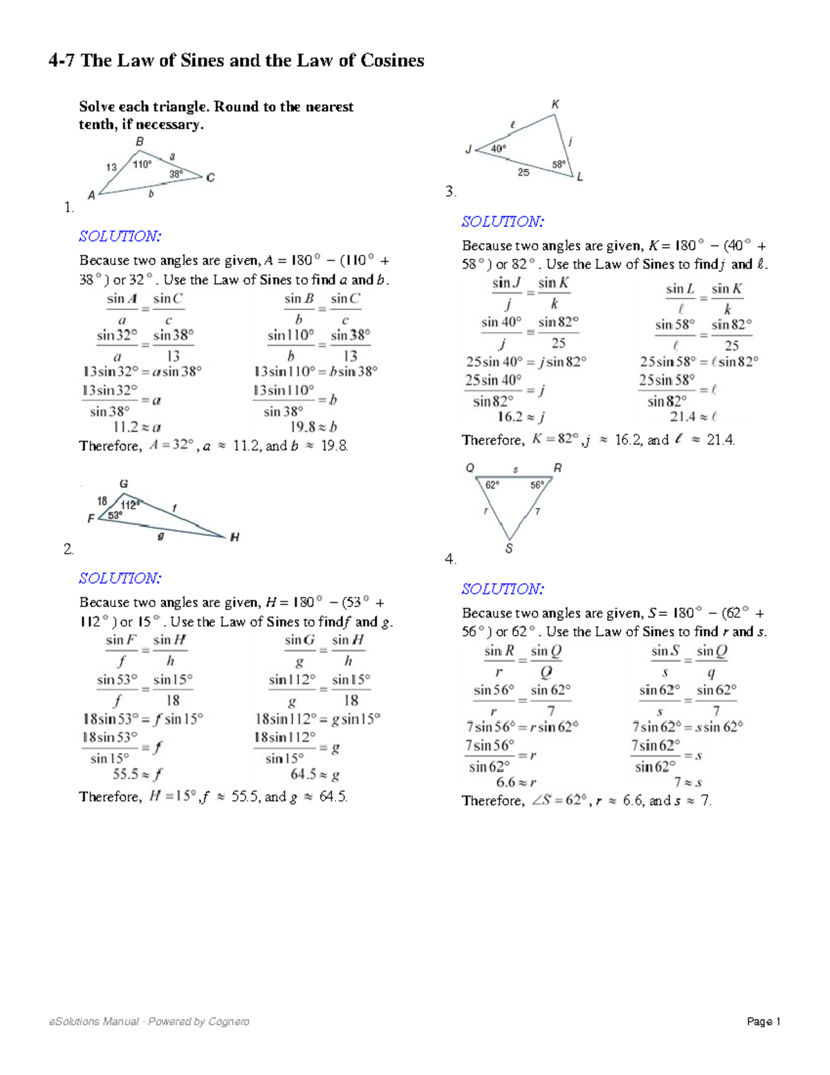 Teachers 1 Notes and Worked examples -The Law of Sines and the Law of ...