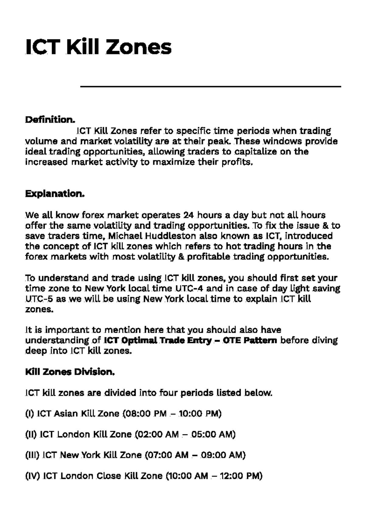 Understanding ICT Kill Zones for Forex Trading - Studocu