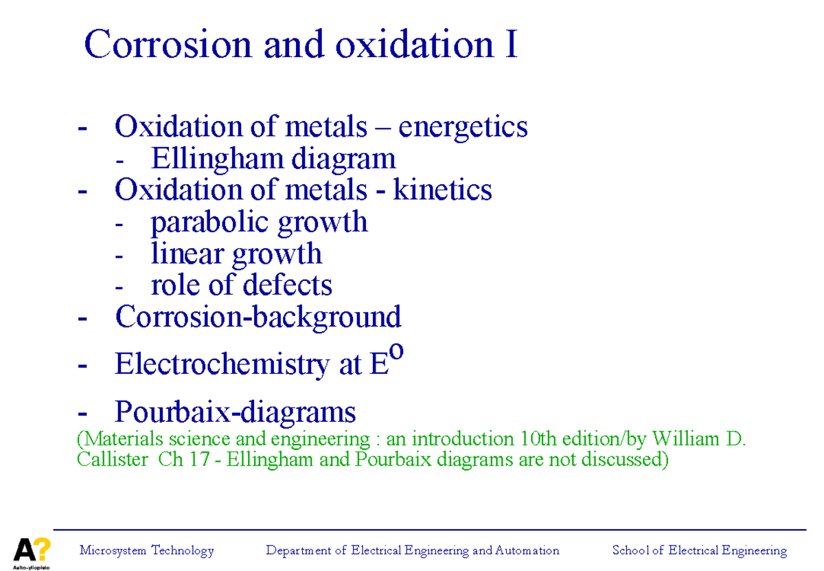 Lecture 7: Corrosion and Oxidation of Metals - Energetics and Kinetics ...