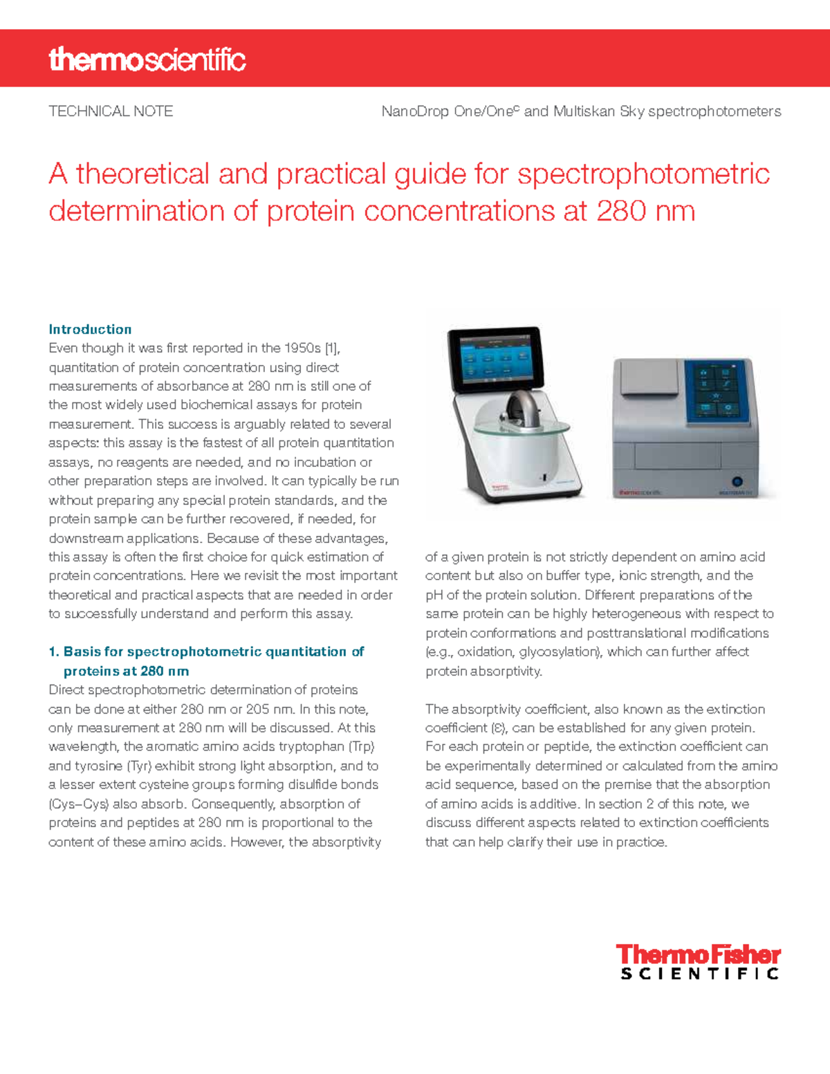 TECHNICAL NOTE: Spectrophotometric Protein Quantitation at 280 nm - Studocu