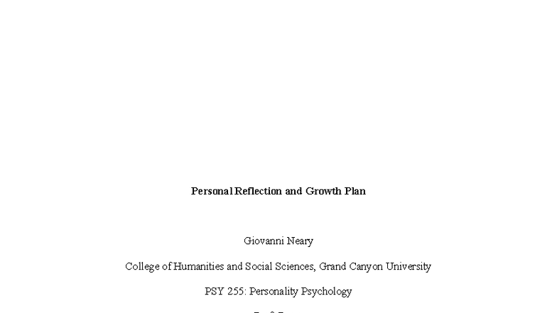 PSY 255: Personal Reflection & Growth Plan for Personality Development ...