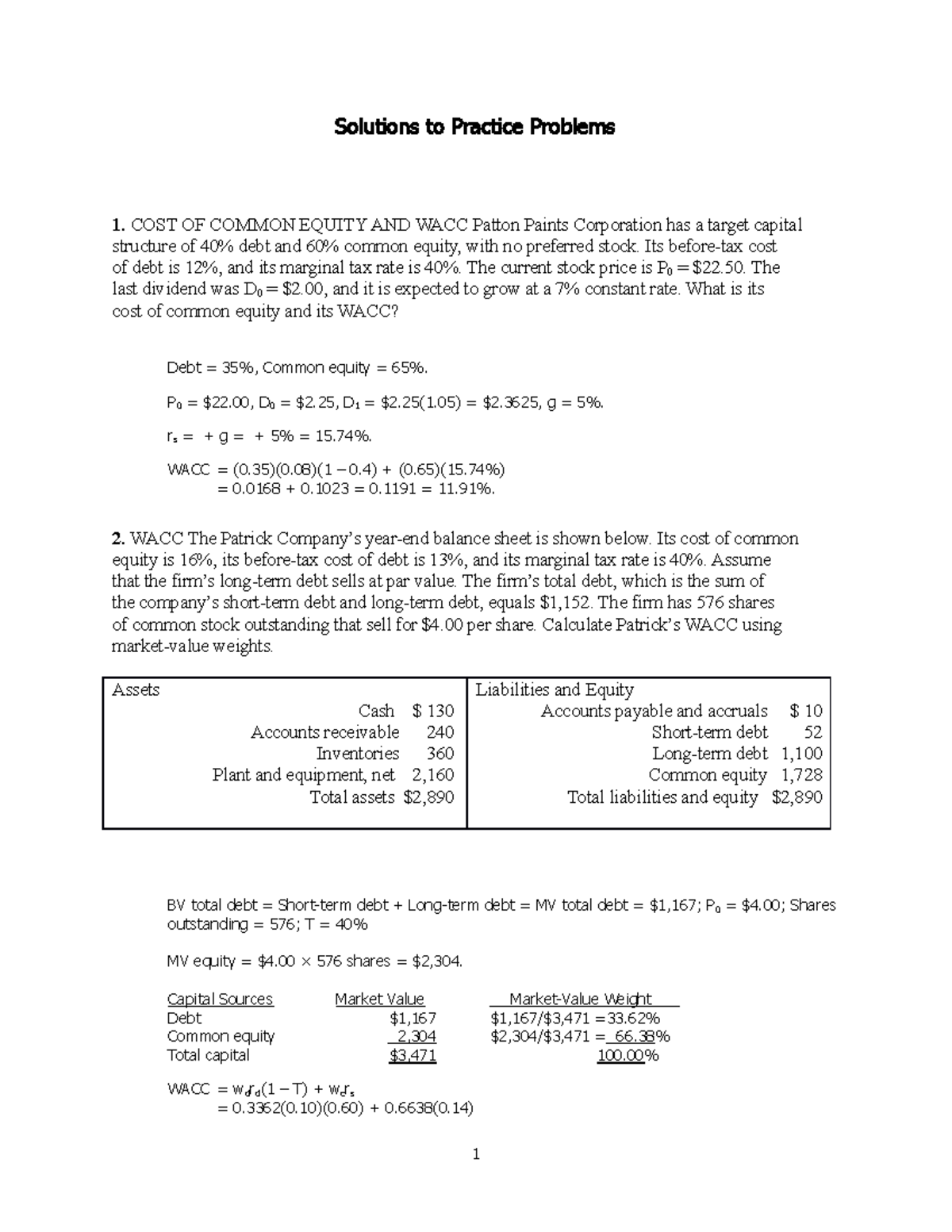 Financial Management Solutions to Practice Problems (FIN 301) - Studocu