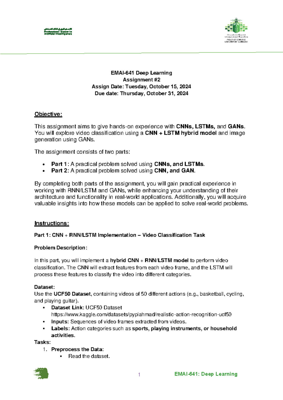 Assignment 2 - Ghhhh - 1 EMAI-641: Deep Learning EMAI-641 Deep Learning ...