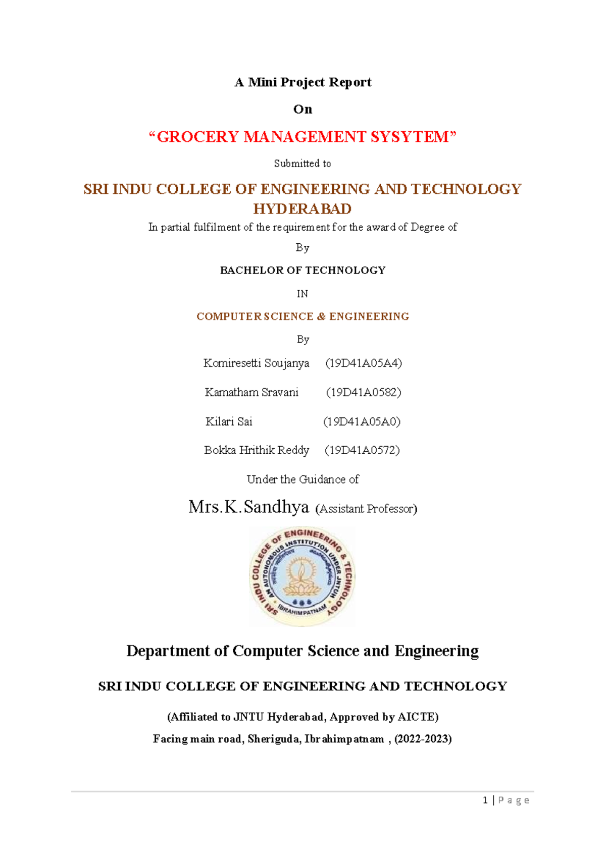 Grocery Management System Mini Project Report - B.Tech CSE - Studocu