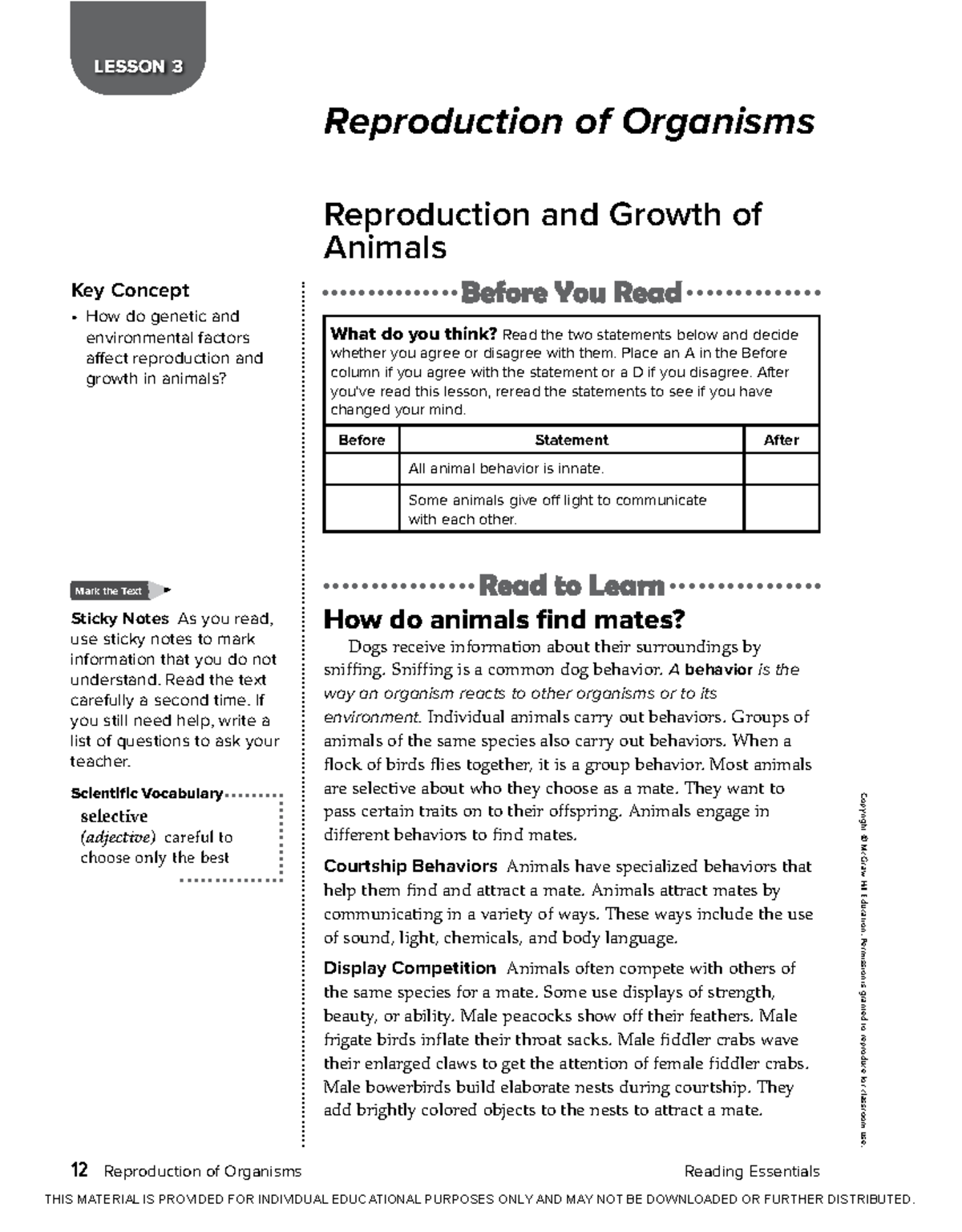 Reproduction and growth of animals - Copyright © McGraw-Hill Education ...