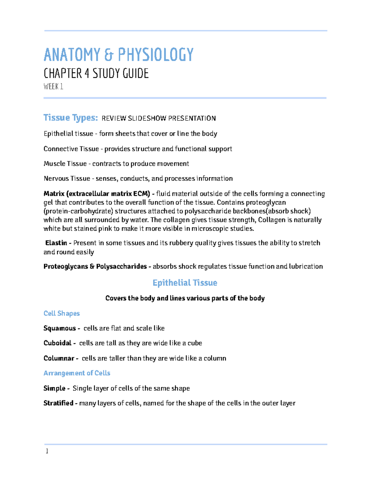 ANATOMY & PHYSIOLOGY: CHAPTER 4 STUDY GUIDE ON TISSUE TYPES - ANATOMY ...