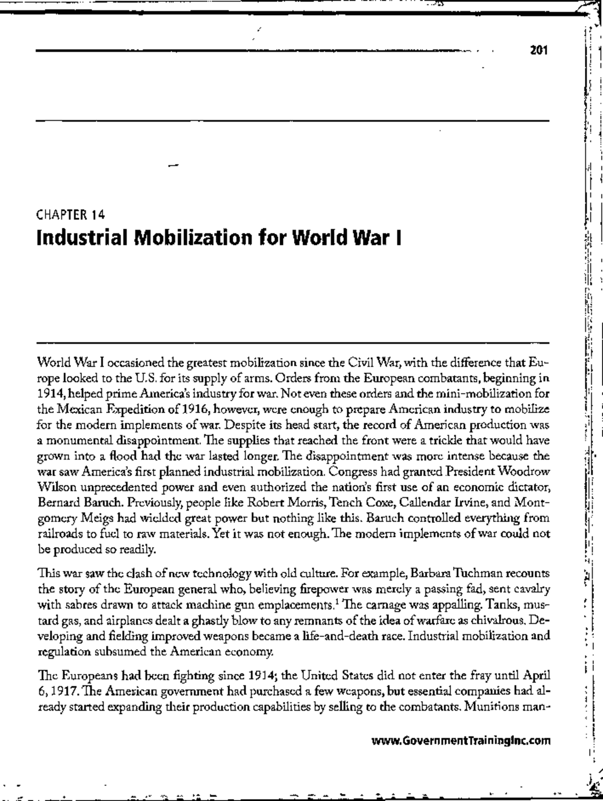 2012 HIST 201 CHAPTER 14: Industrial Mobilization in WWI - Studocu