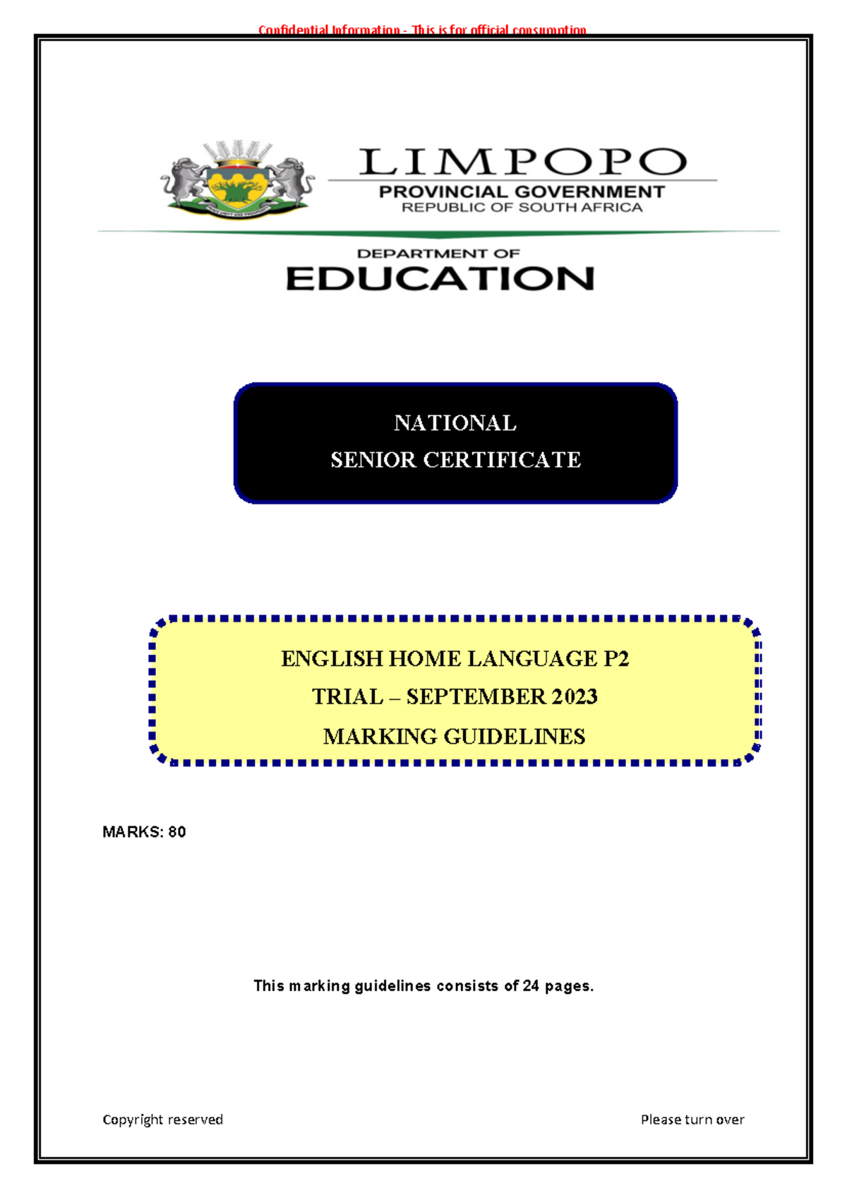 Limpopo English HL P2 Trial Exam Marking Guidelines - September 2023 ...
