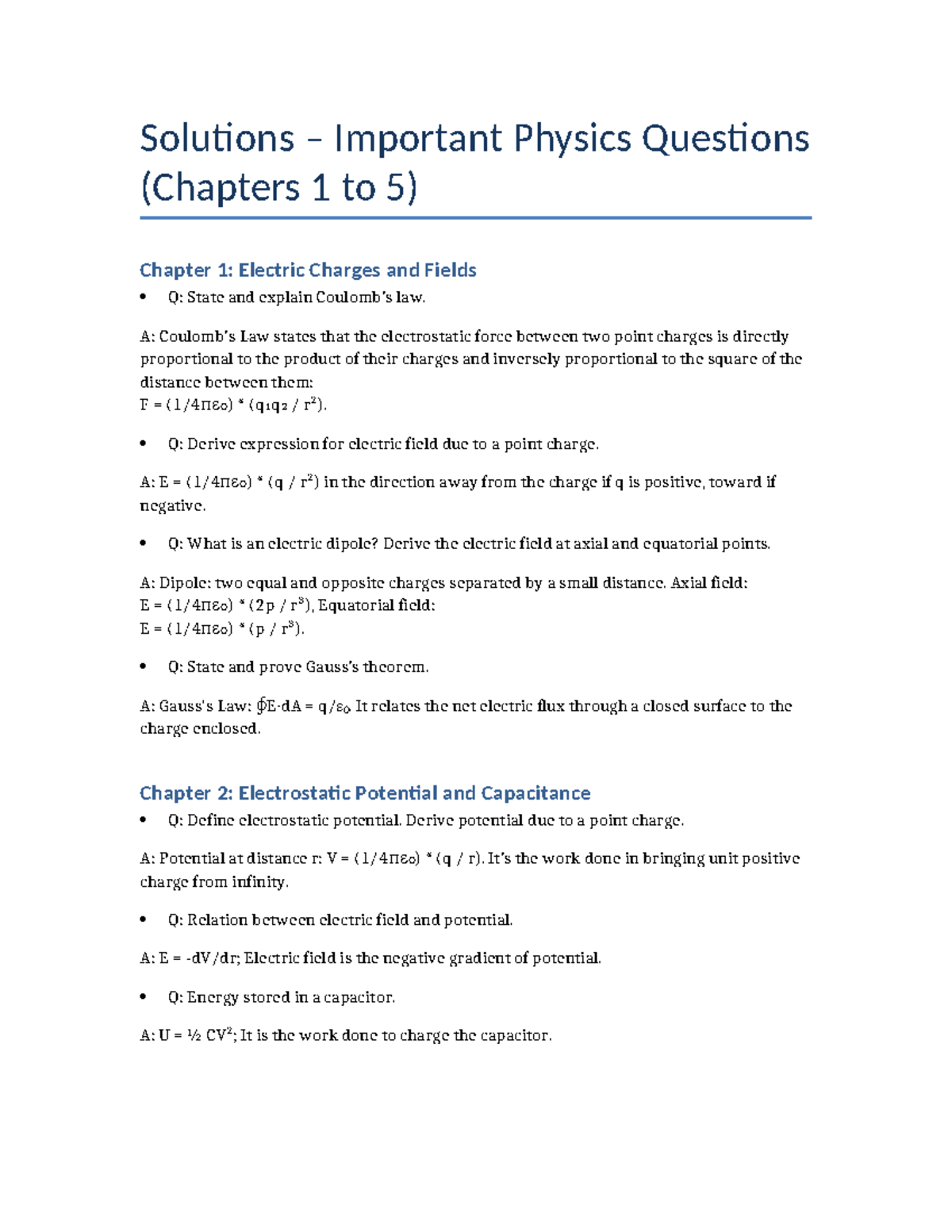 Solutions to Important Physics Questions (PHYS 101) Ch 1-5 - Studocu