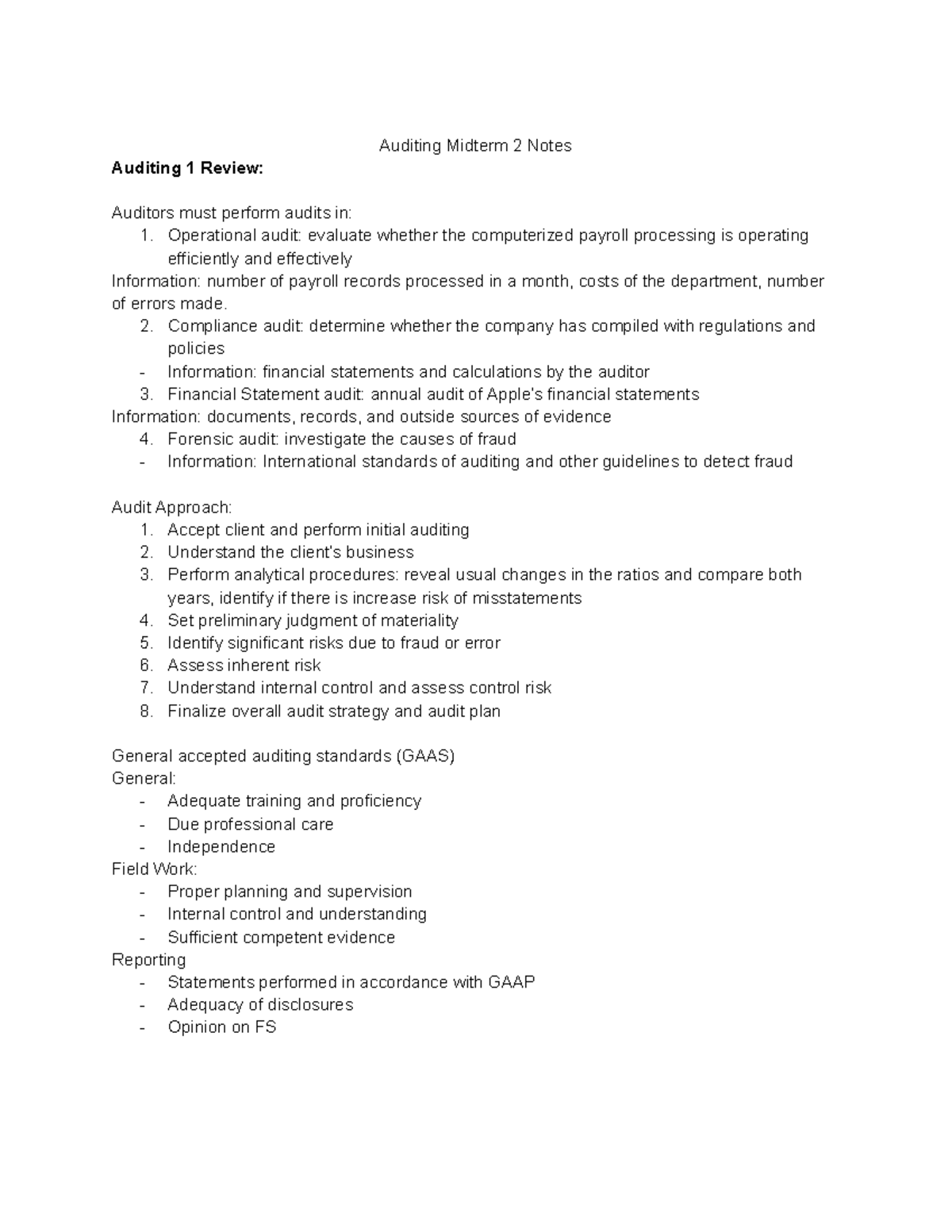 Auditing 2 Midterm Notes: Concepts, Risks, and Internal Controls - Studocu