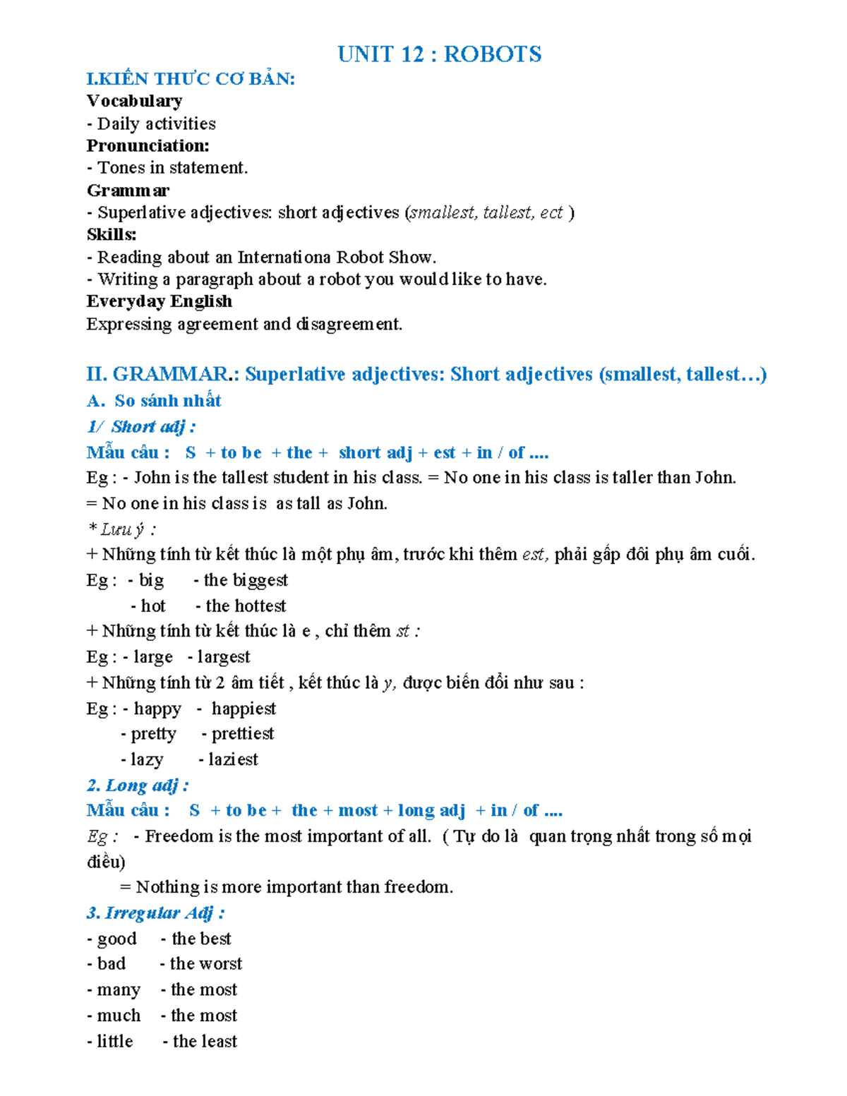 Unit 12: Robots - Vocabulary, Grammar, and Exercises for Anh 6 Global ...