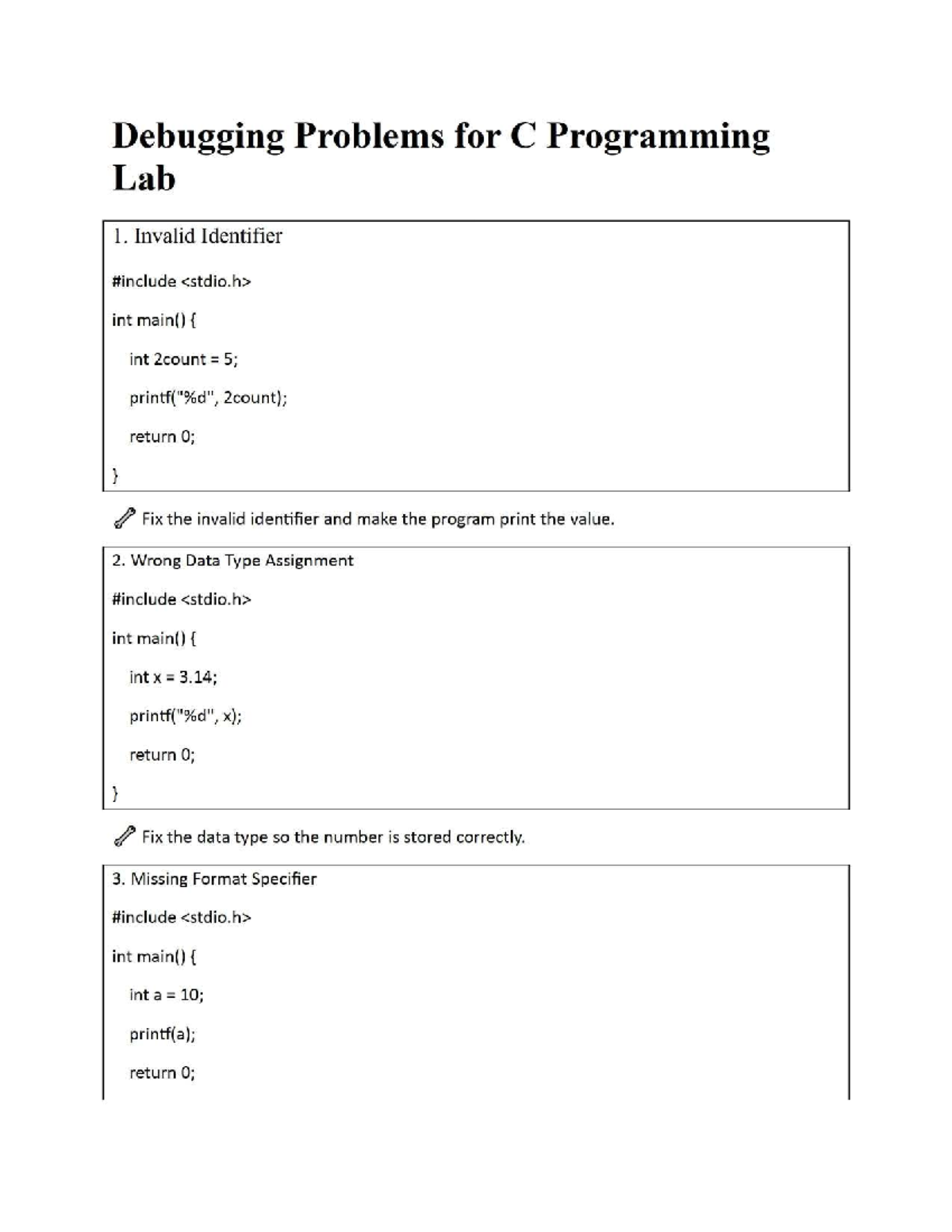 C Programming Lab 1: Debugging Common Issues and Fixes - Studocu
